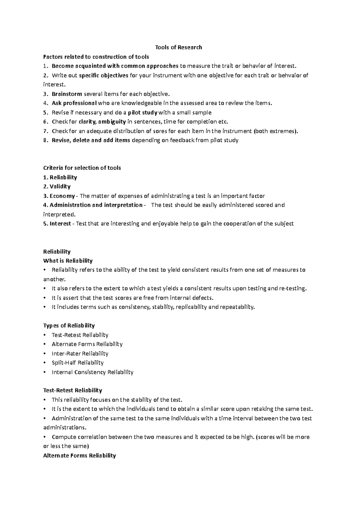 Tools of Research - simple notes - Tools of Research Factors related to ...
