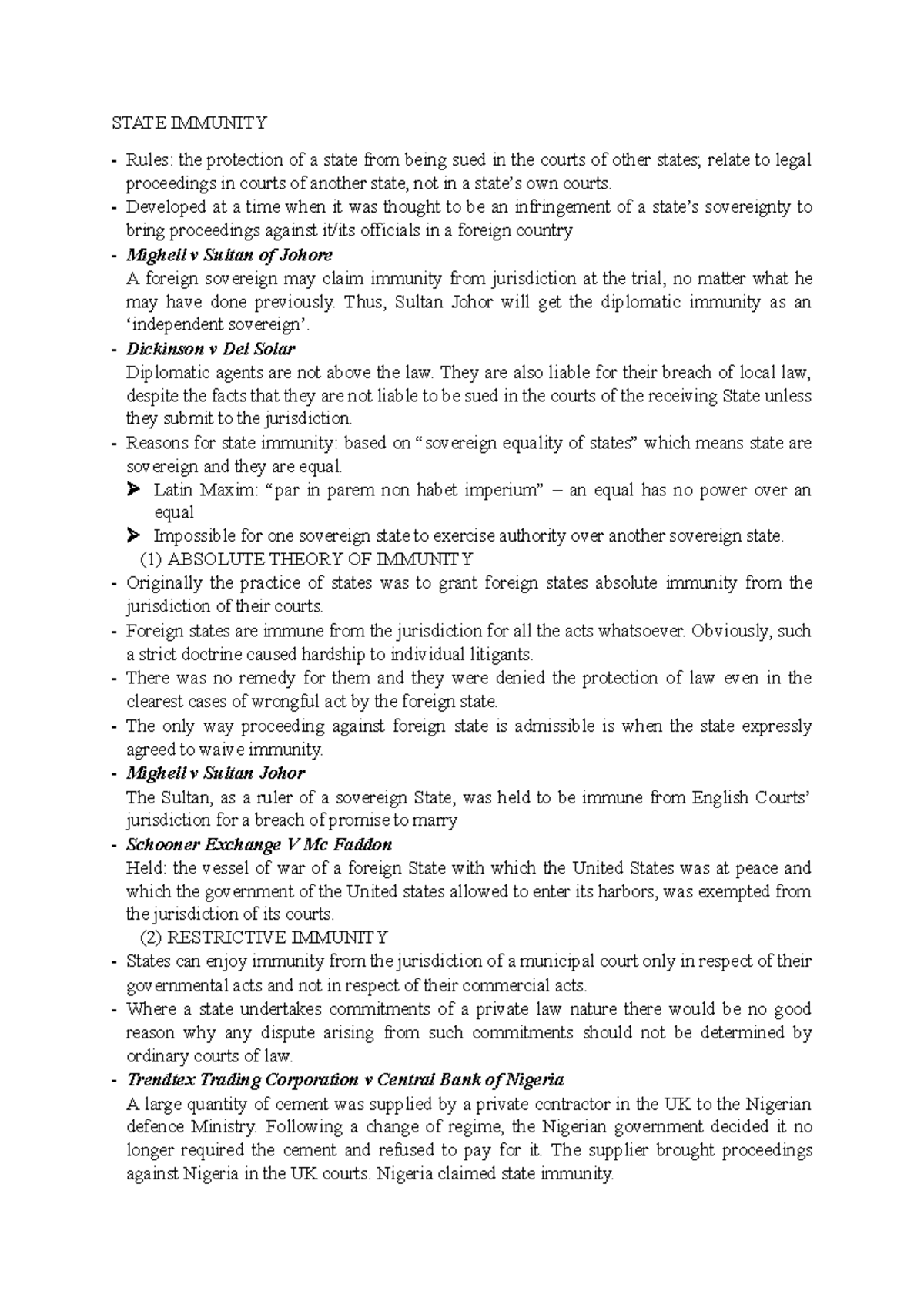 State immunity - STATE IMMUNITY Rules: the protection of a state from ...