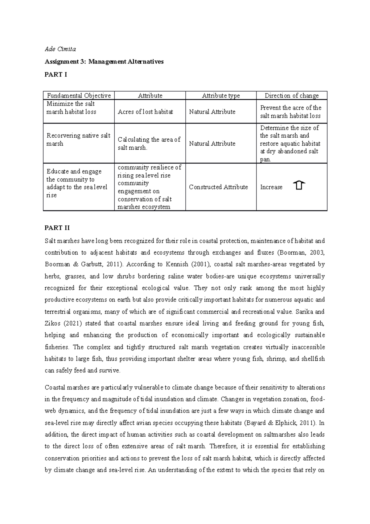 Assignment 3B - Management Alternative - Ade Cimita Assignment 3: Management Alternatives PART I ...