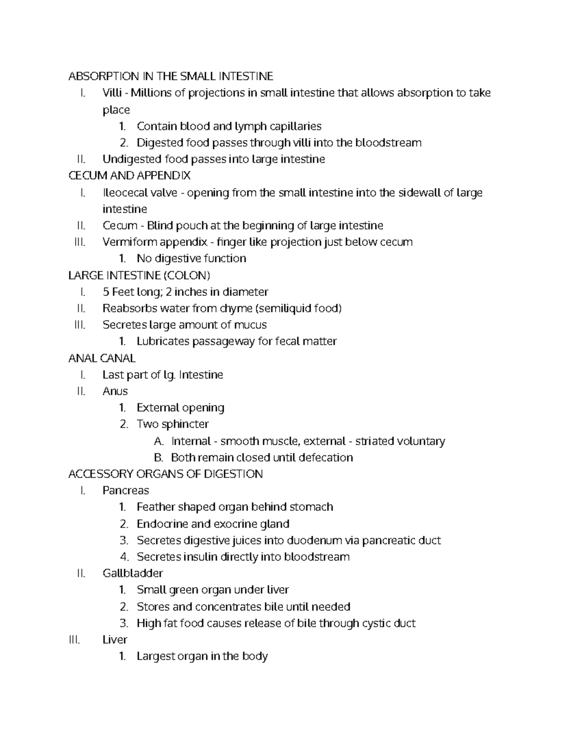 Digestive System II - ABSORPTION IN THE SMALL INTESTINE I. Villi ...