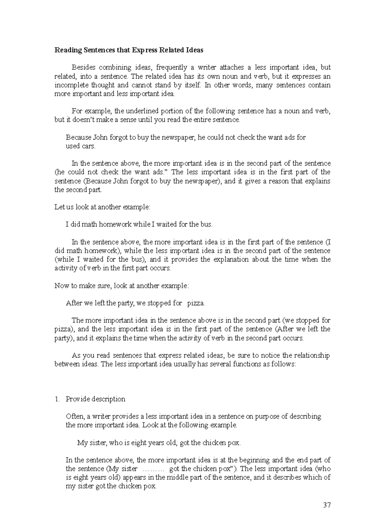 2.3 Understanding Sentences Expressing Related Ideas - Reading ...