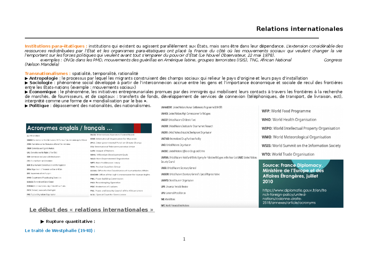 Cours RI word - Relations internationales - Studocu