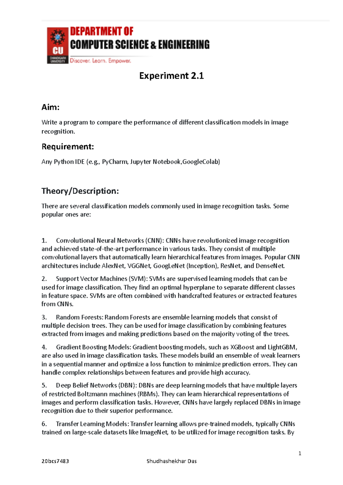 20bcs7483 shudhashekhar das cv2 1 - Experiment 2. Aim: Write a program to compare the ...