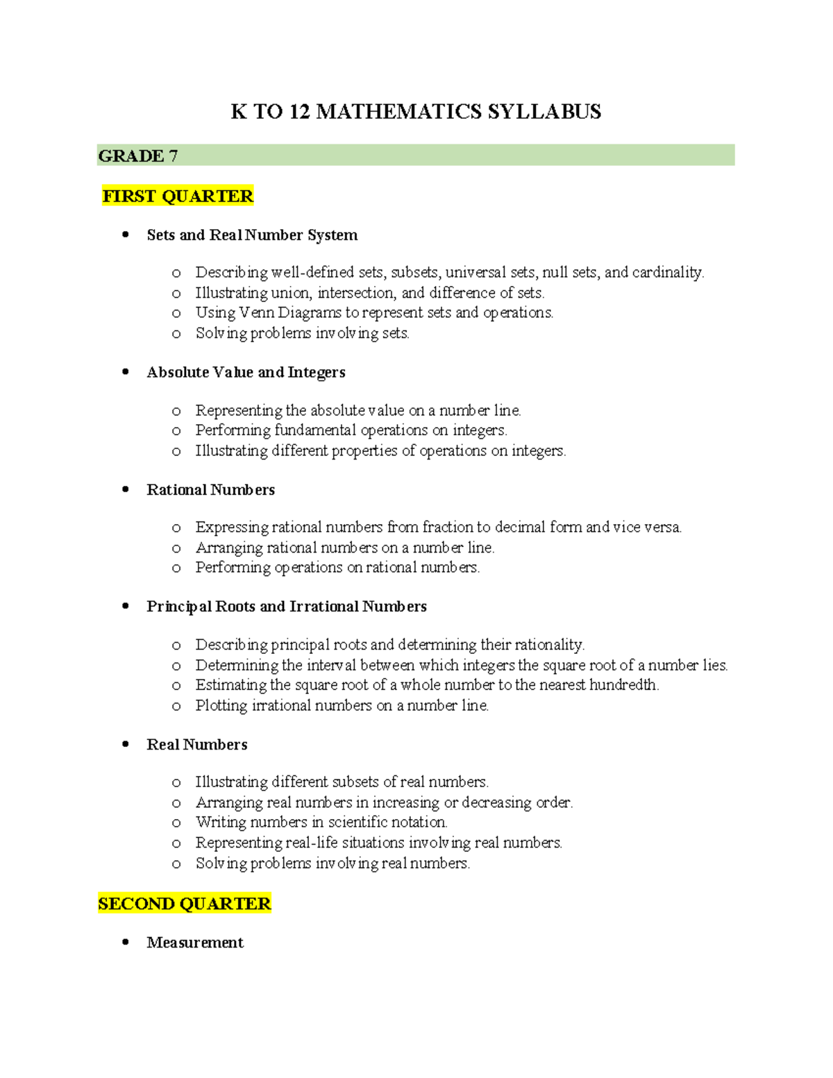 Grade 7 TO 8 MATH Curriculum Guide - K TO 12 MATHEMATICS SYLLABUS GRADE ...
