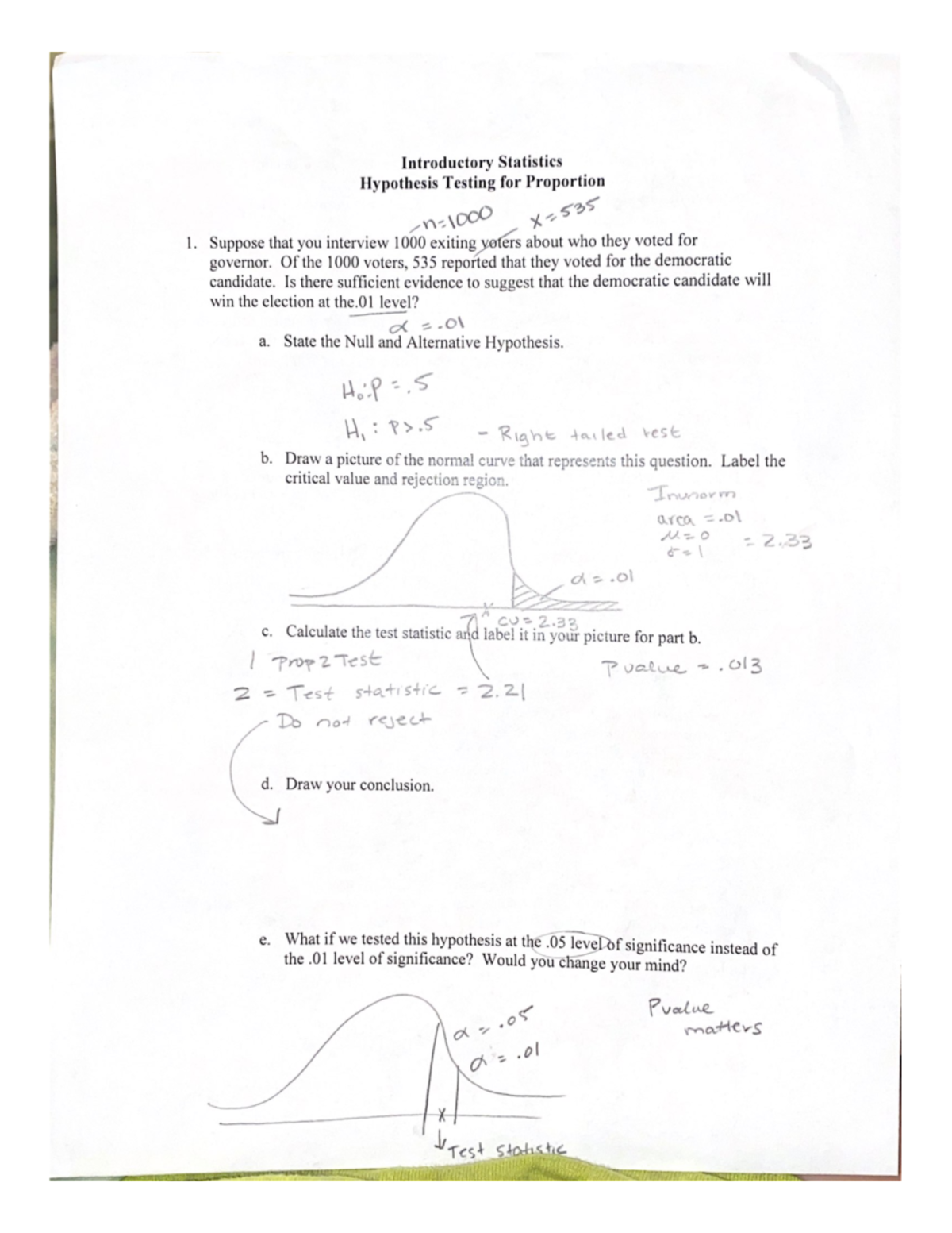 Hypothesis Testing For Proportion Worksheet - BUS 205 - Studocu