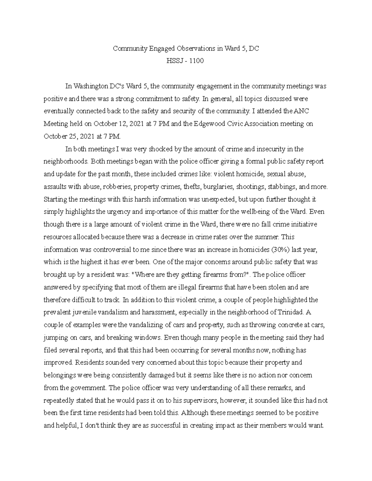 Community Engaged Observations Ward 5 DC - Community Engaged ...