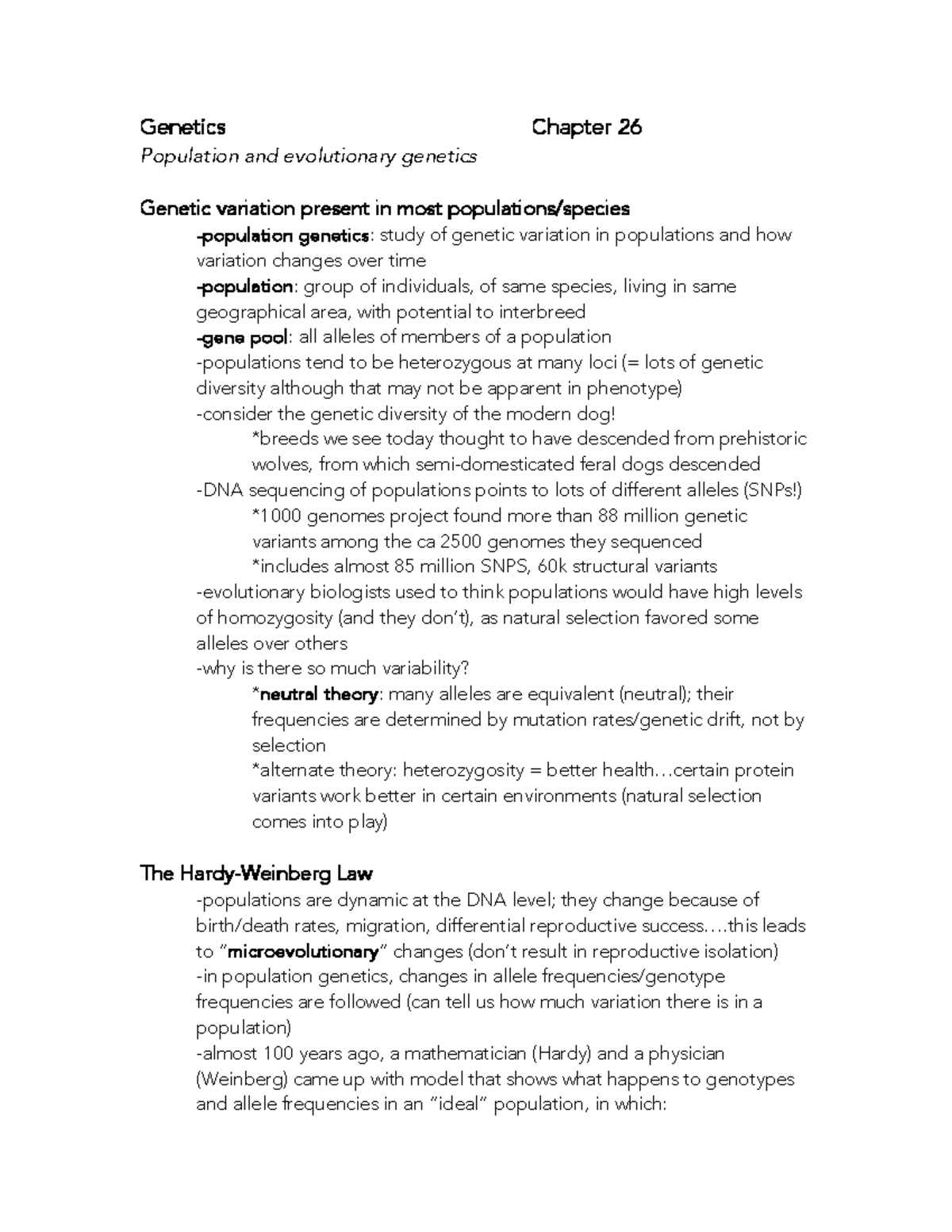 2021Gen Ch 26 - Genetics Notes for Chapter 26 - Genetics Chapter 26 ...