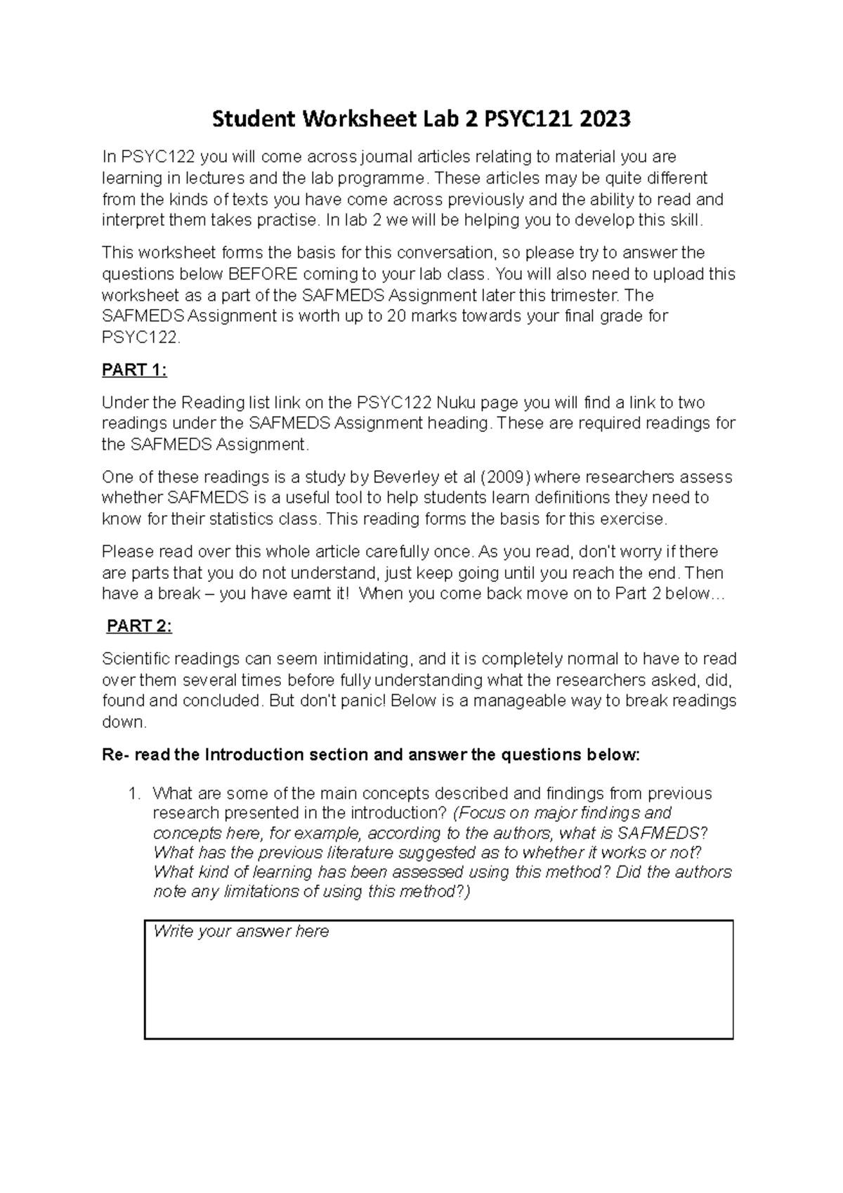 PSYC121 2023 Student worksheet lab 2 - Student Worksheet Lab 2 PSYC121 ...