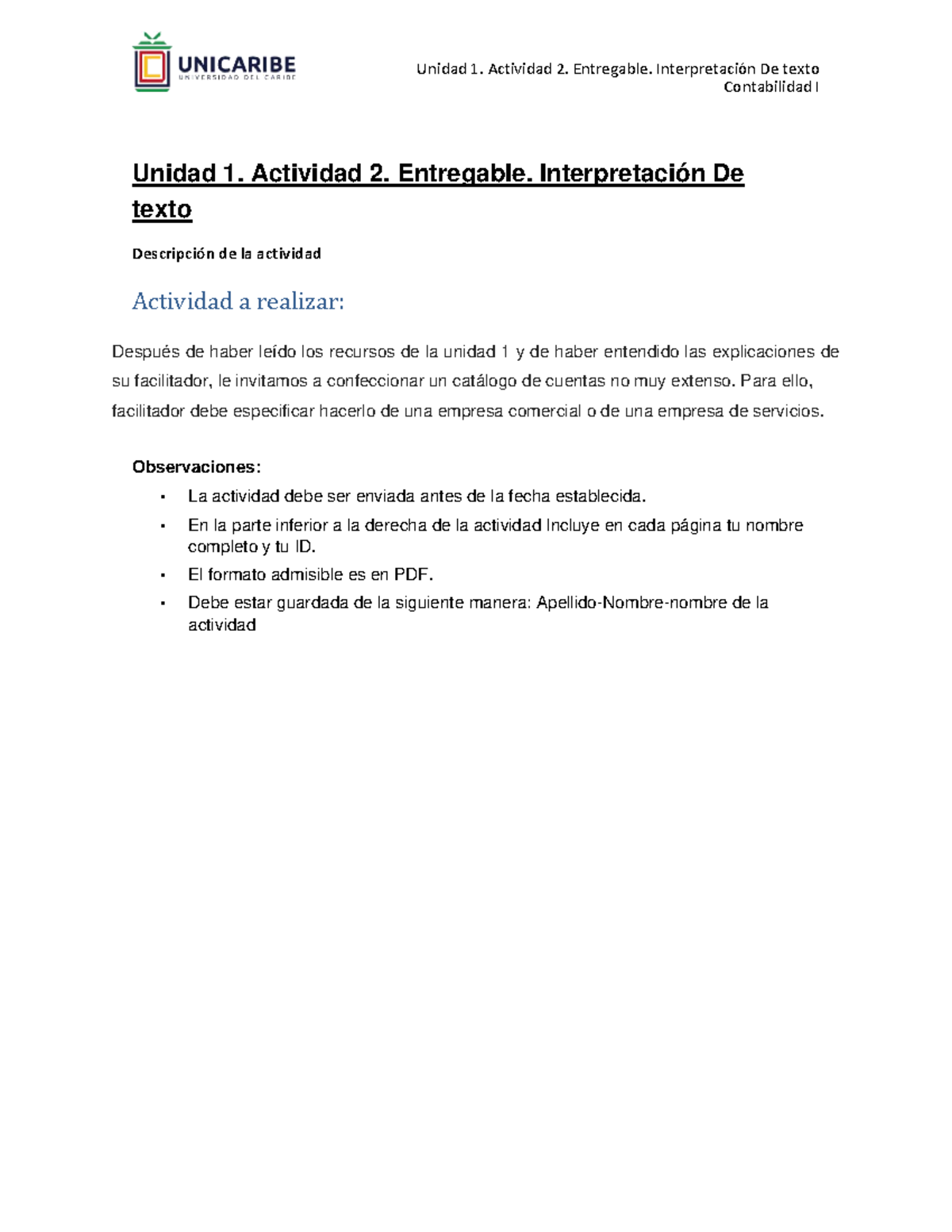 Unidad 1. Actividad 3. Entregable. Interpretación De Texto - Unidad 1. Actividad 2. Entregable ...