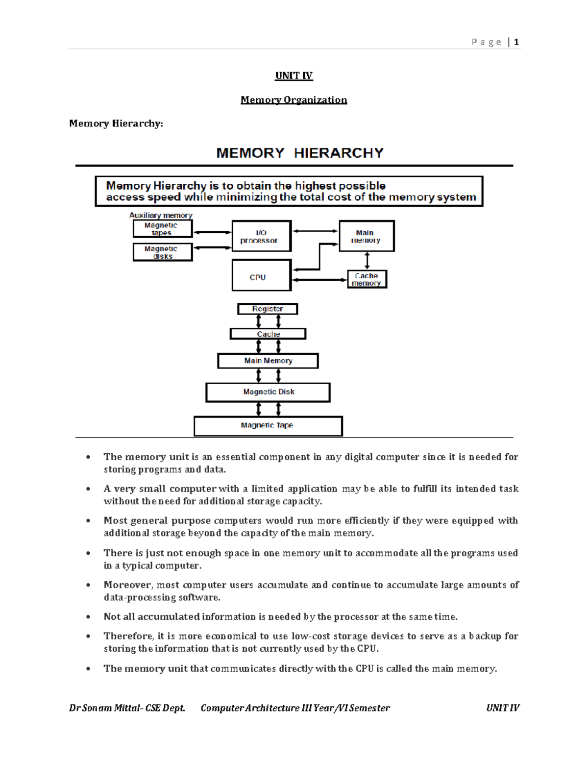 5sdfsdfsdfsdfsdfsdfsdfsdfs - UNIT IV Memory Organization Memory Hierarchy: The memory unit is an ...