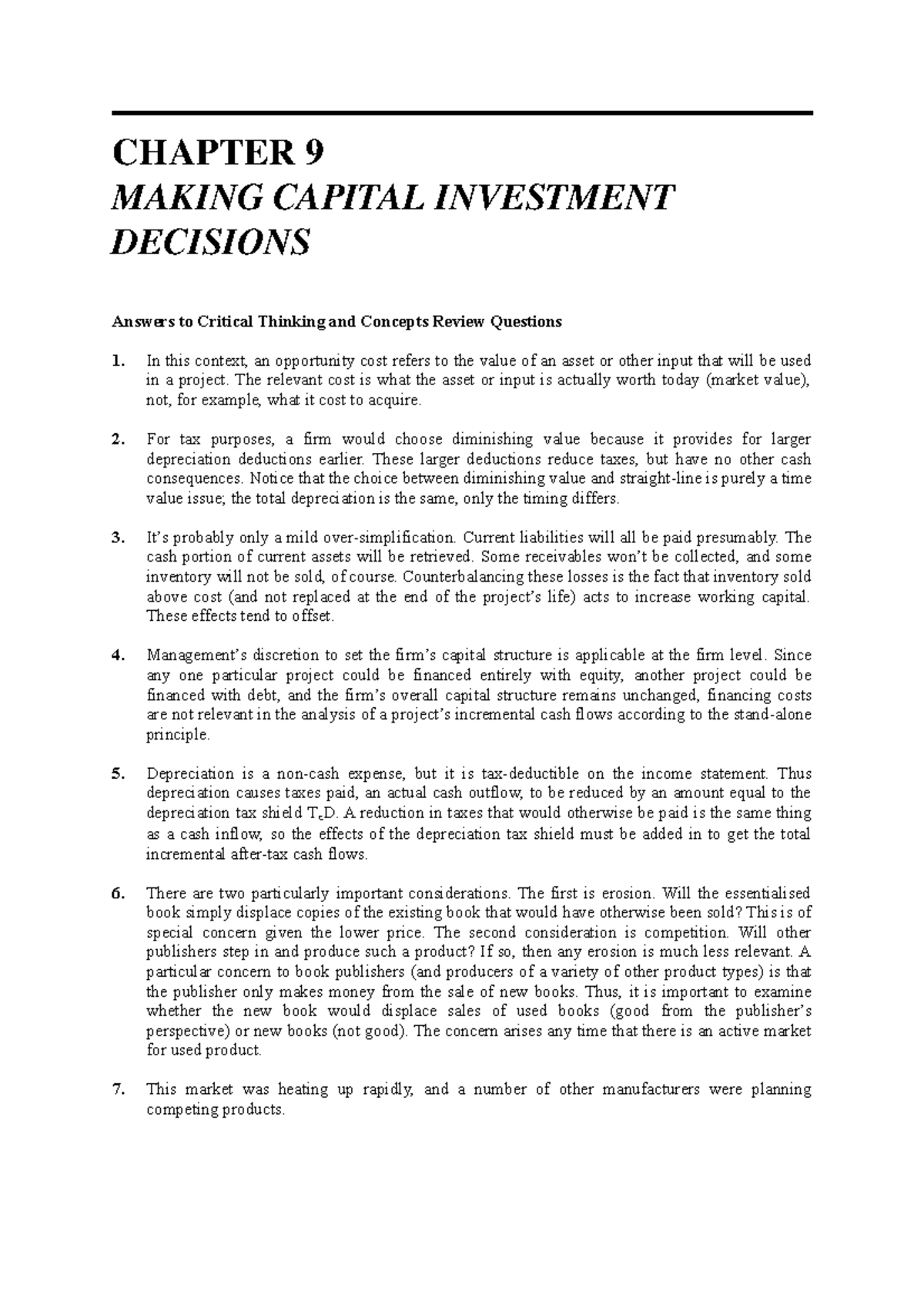Chapter 9 MAKING CAPITAL INVESTMENT DECISIONS - CHAPTER 9 MAKING ...