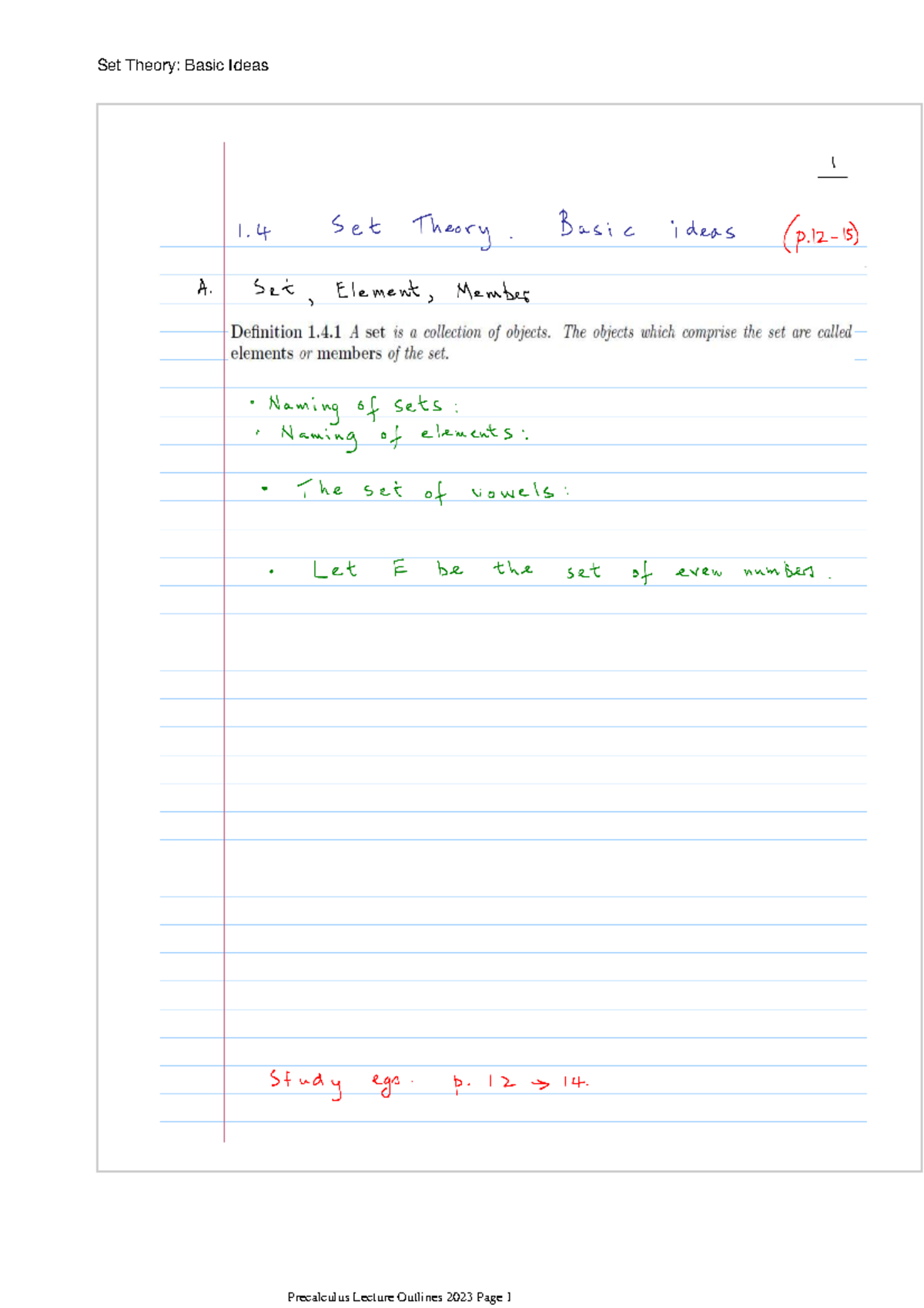 Precalculus Lecture Outlines 2023 - MATH130 - Set Theory: Basic Ideas ...