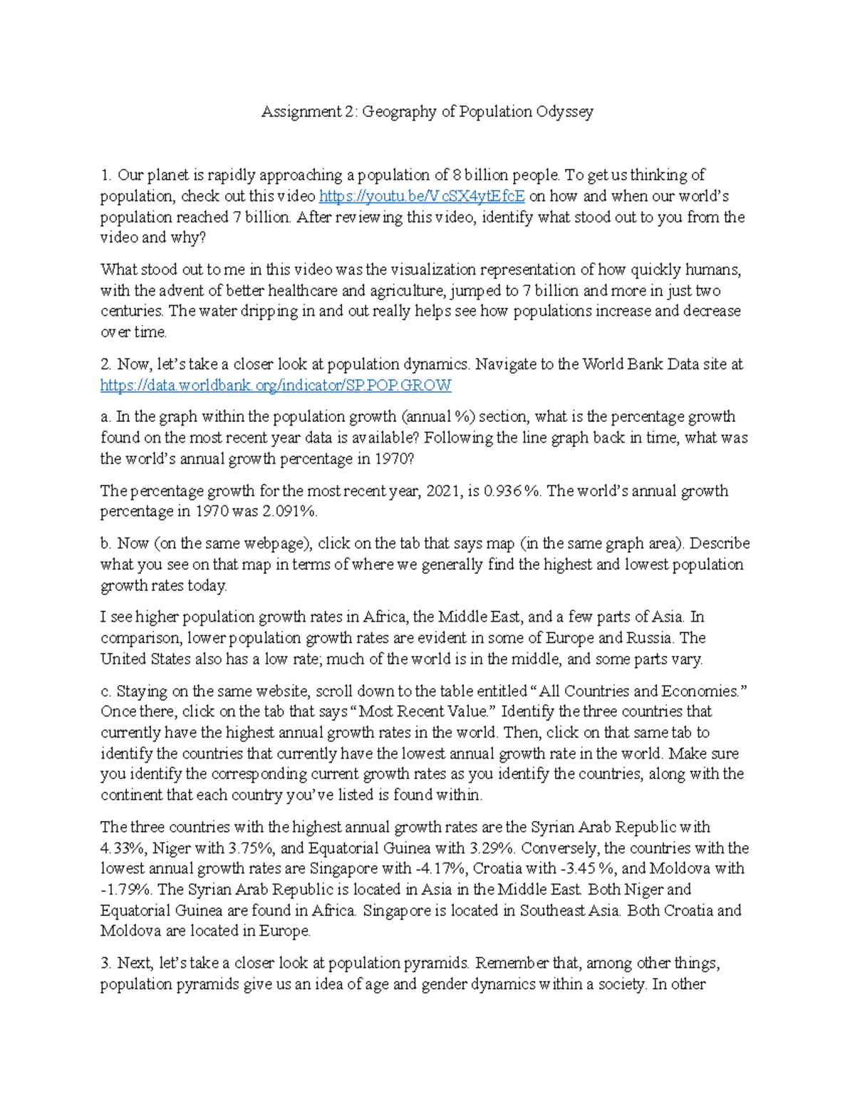 GEOG 1302 Assignment 2 Geography of Population Odyssey - Assignment 2 ...