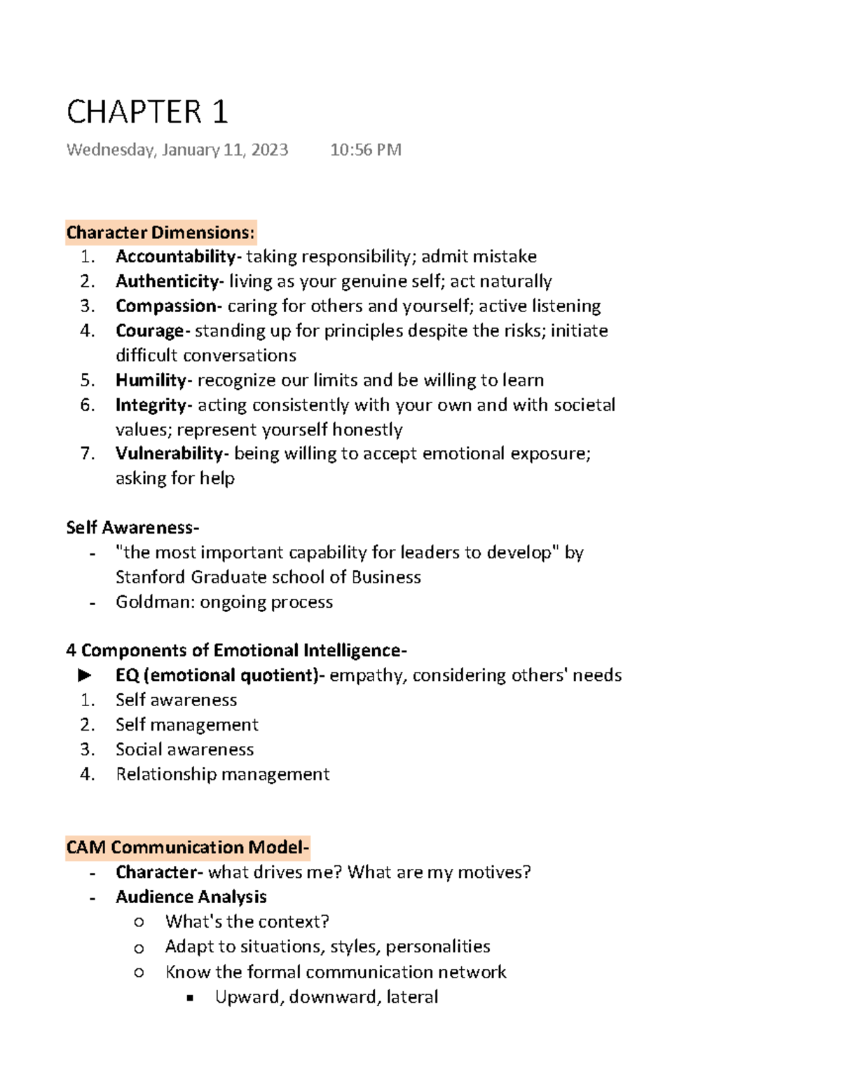 Chapter 1 - Character Dimensions: 1. Accountability- taking ...