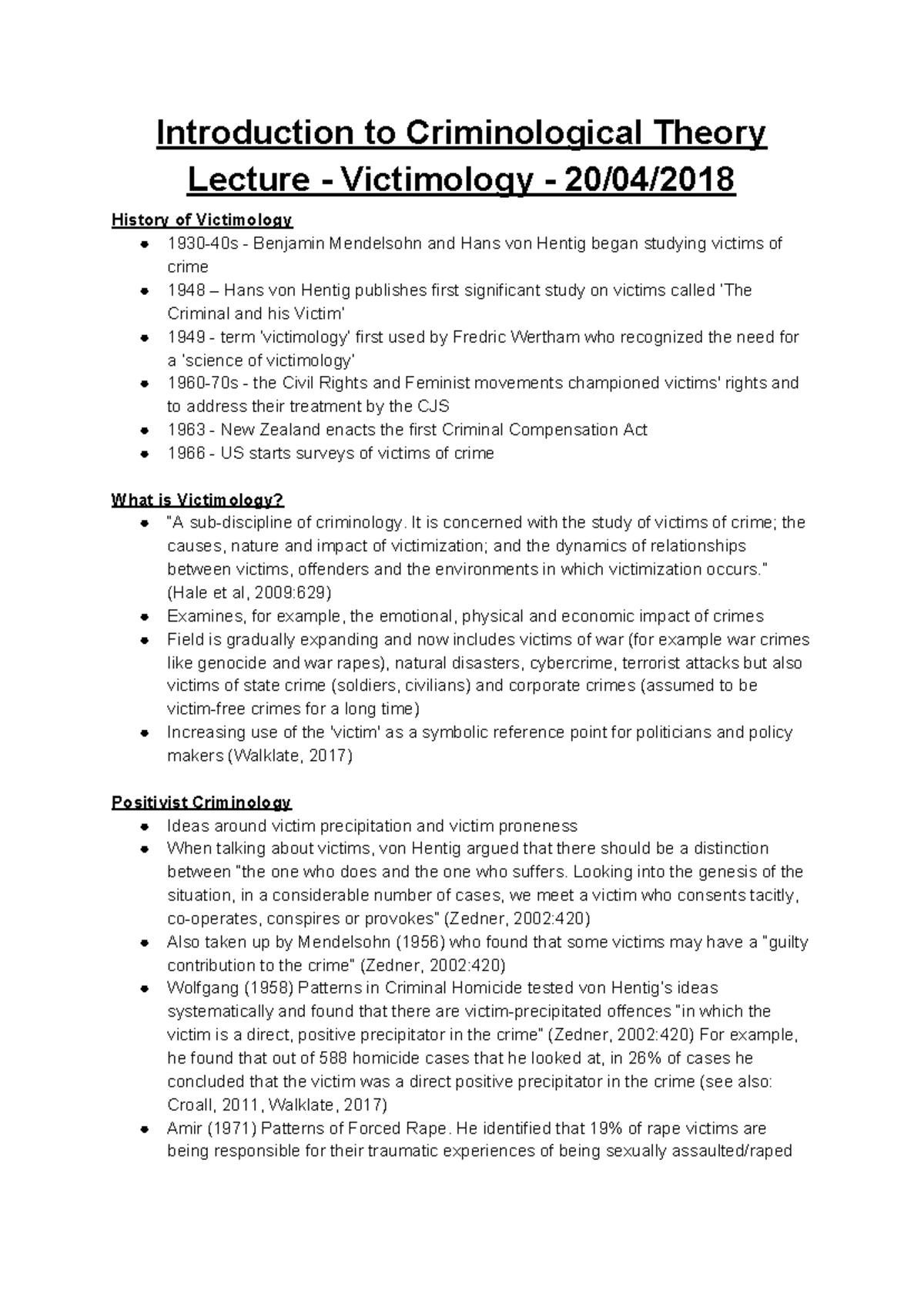 Criminological Theory Lecture - Victimology - It is concerned with the ...