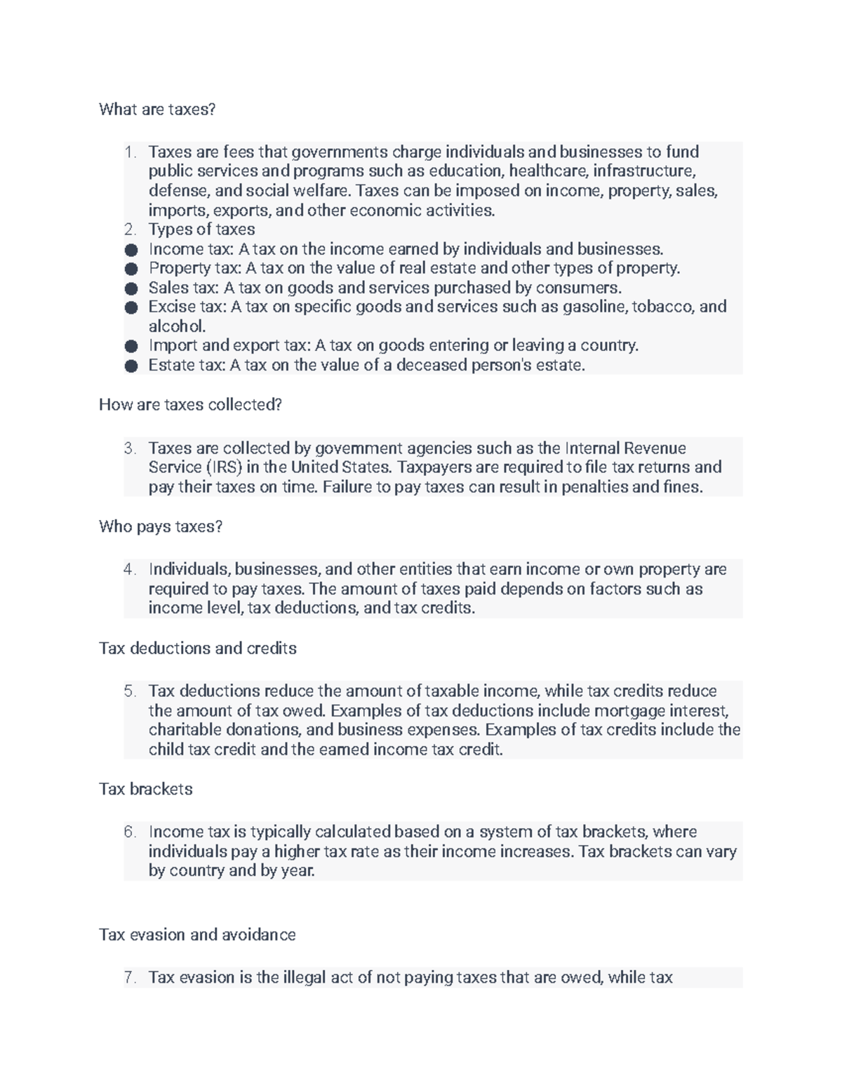 Overview on taxes - What are taxes? Taxes are fees that governments ...