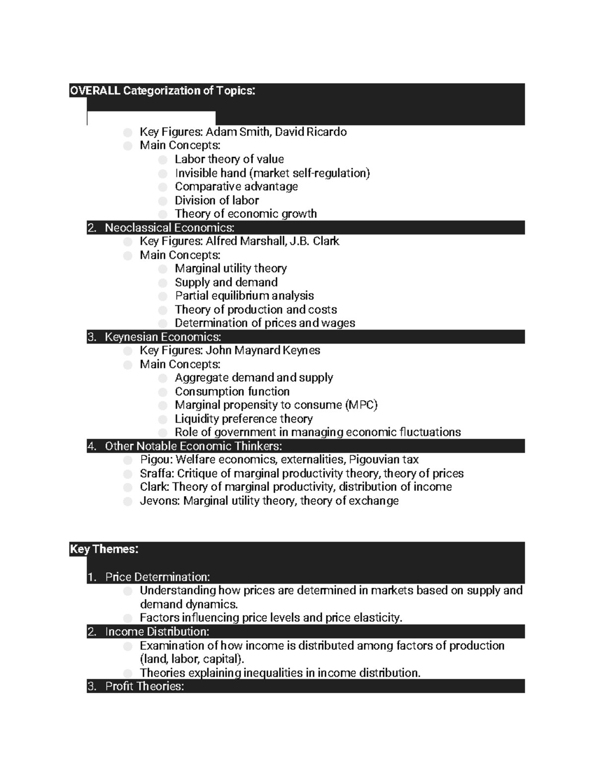 ECO Study - OVERALL Categorization of Topics: 1. Classical Economics ...