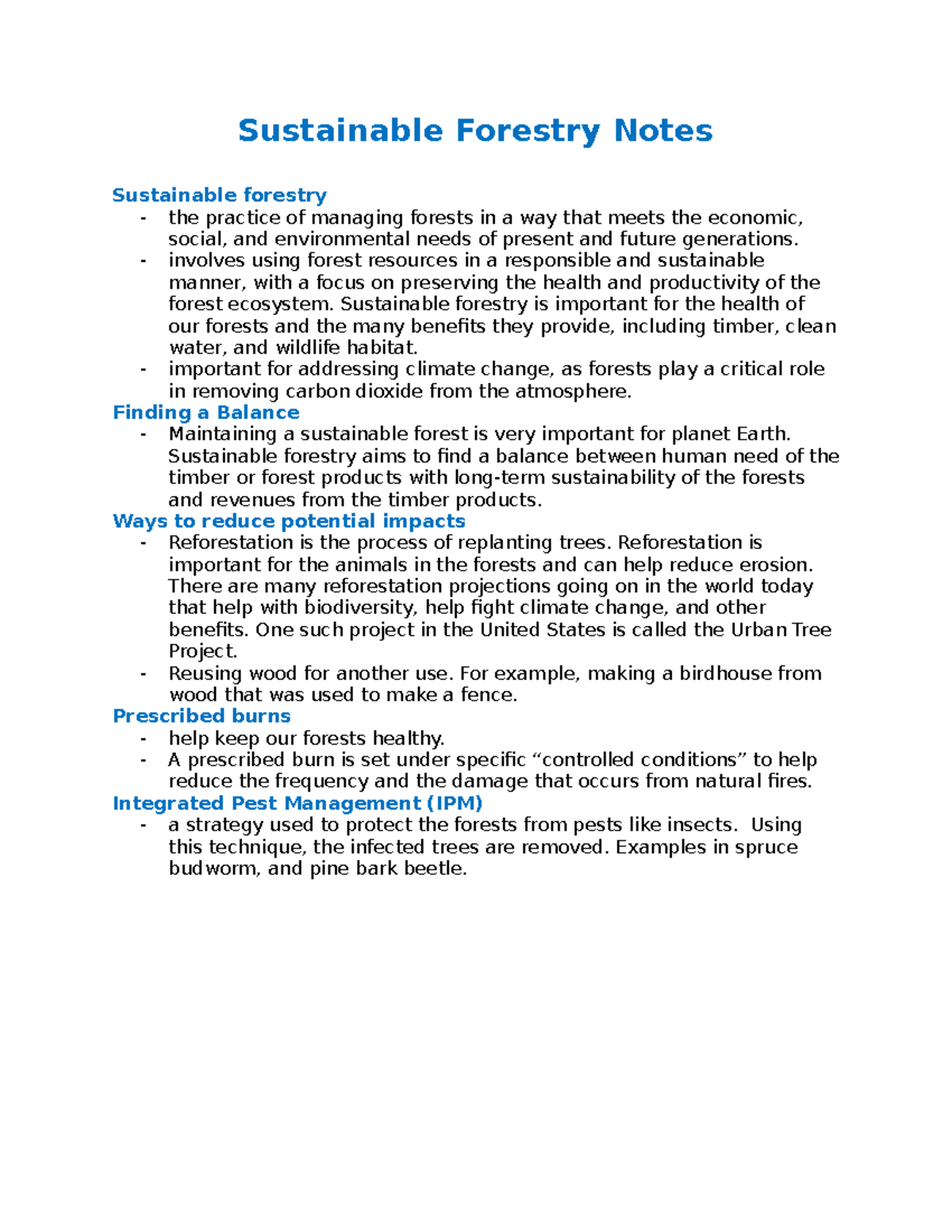 Sustainable Forestry Notes - Sustainable Forestry Notes Sustainable ...