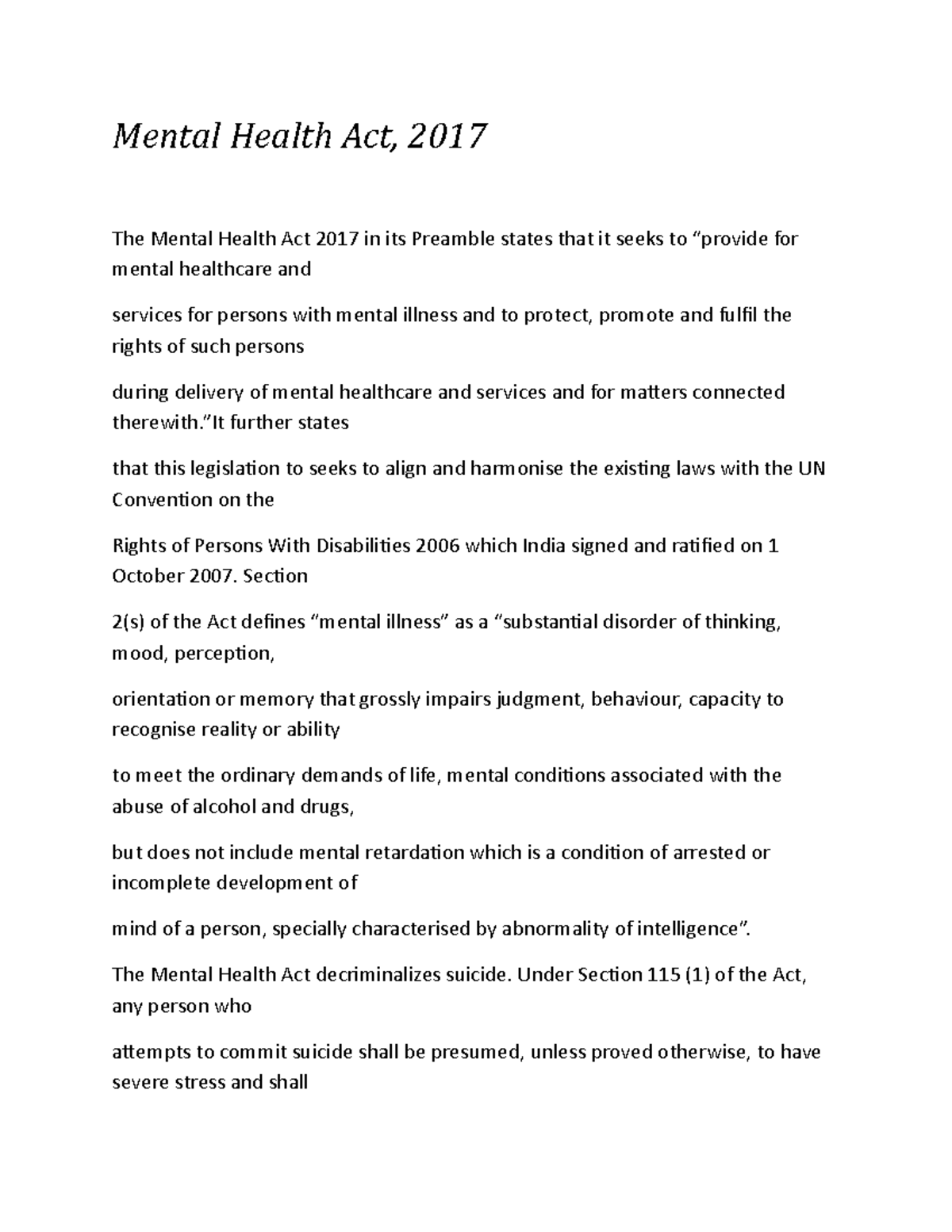 Mental Health Act 2017 Mental Health Act 2017 The Mental Health Act