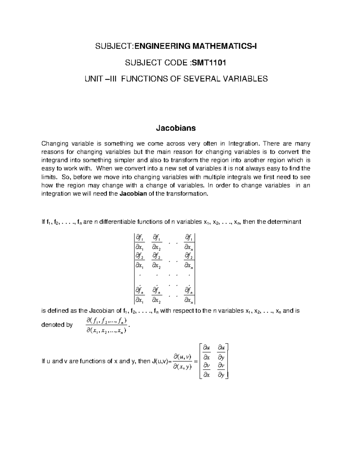 Smt1101 unit 3 - Engineering Mathematics I - SUBJECT: ENGINEERING ...