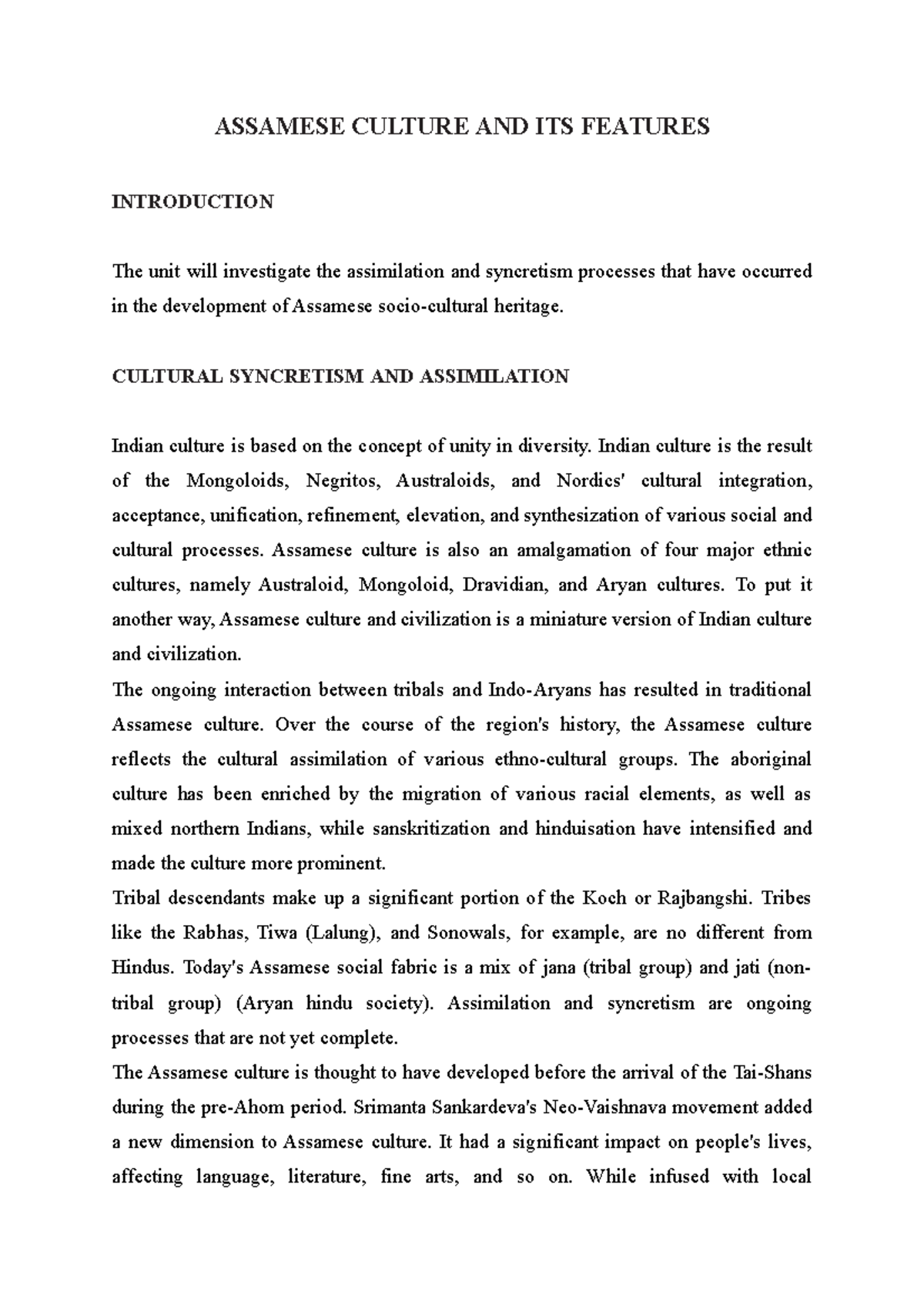 Assamese Culture AND ITS Features - ASSAMESE CULTURE AND ITS FEATURES ...