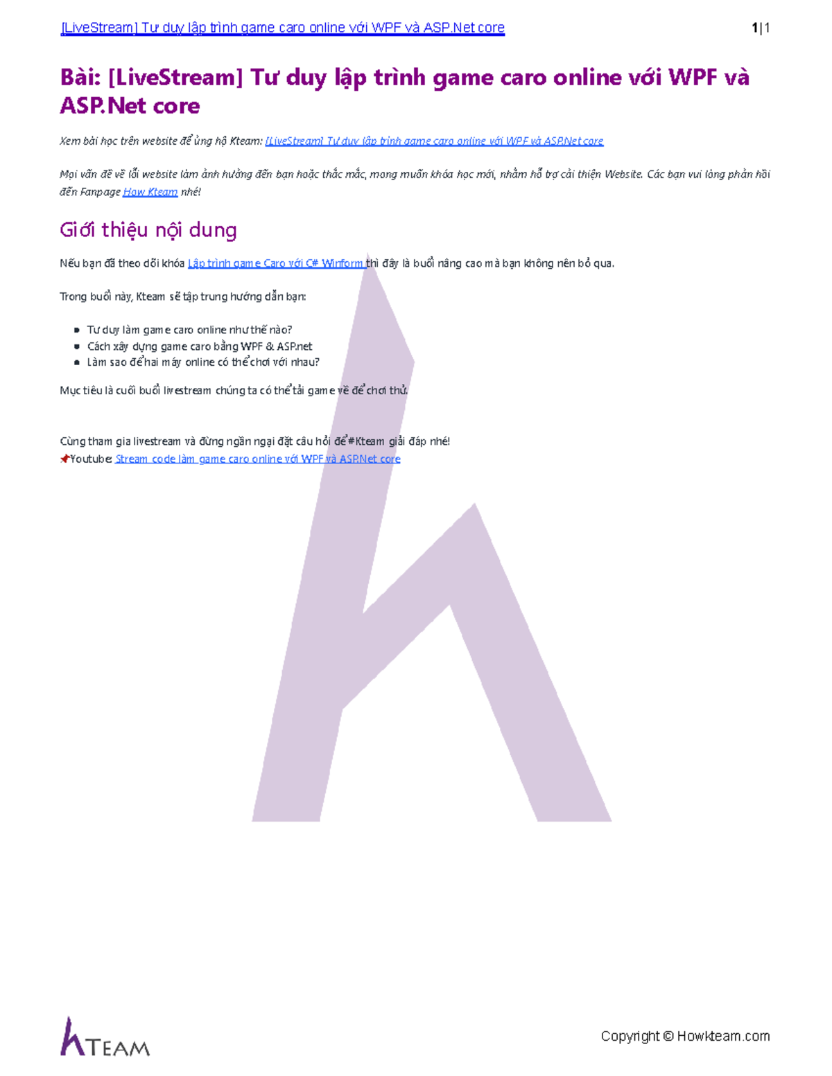 Howkteam.VN - [Live Stream] Tư duy lập trình game caro online với WPF và ASP.Net core ...