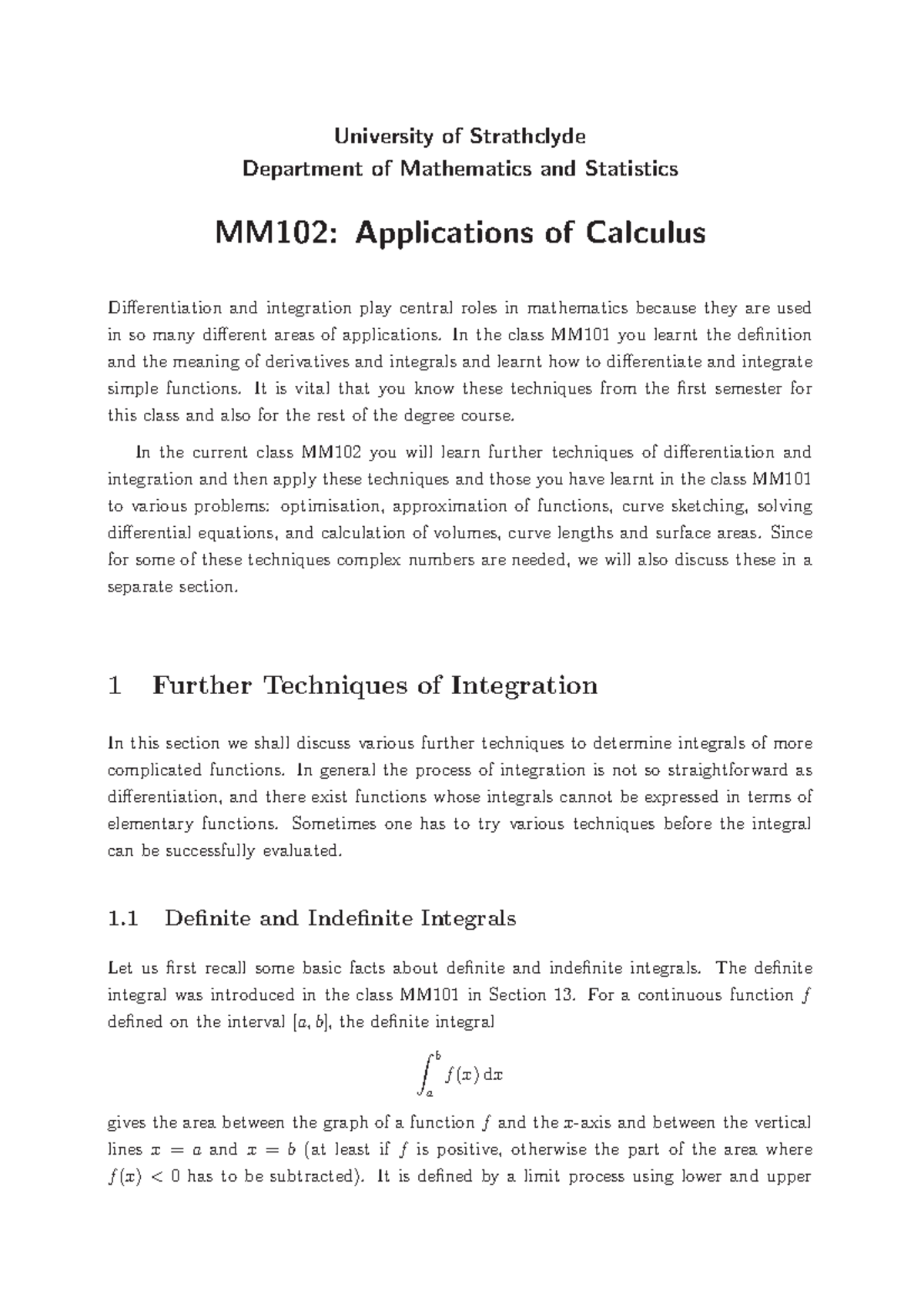 Chpt 1 Further Techniques of Integration - University of Strathclyde ...