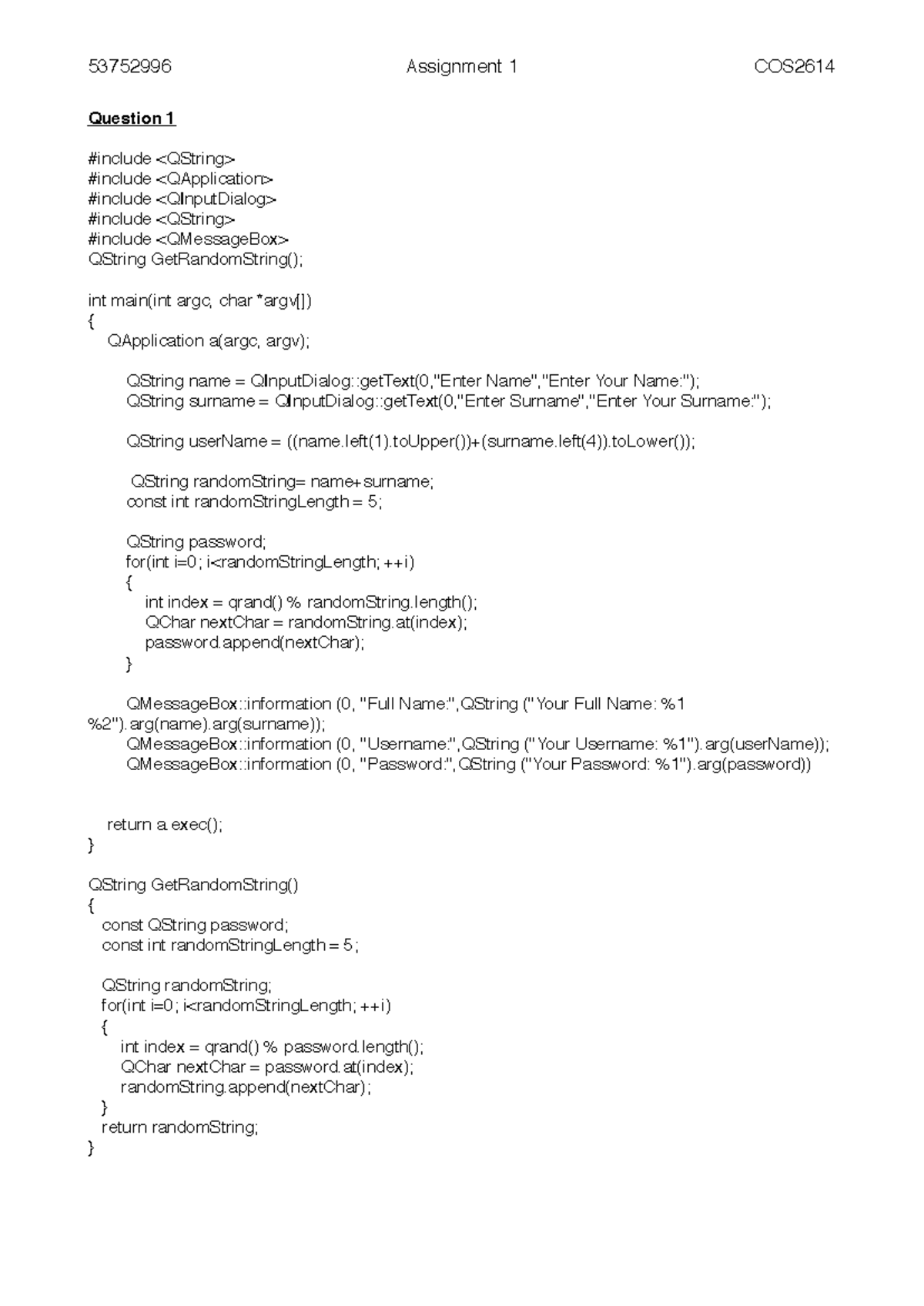 Assignment 1 COS2614 - Question 1 #include #include #include - Studocu