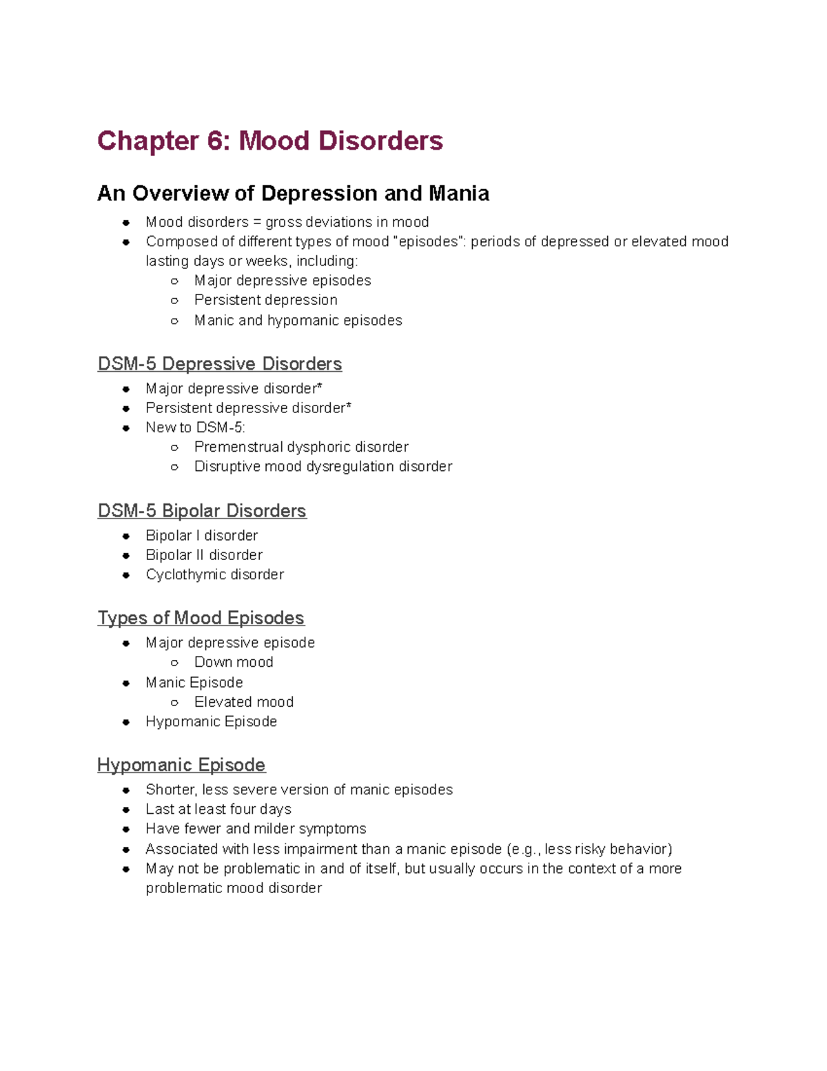 Week 3 Lecture Notes (Chapter 6-7) - Chapter 6: Mood Disorders An ...