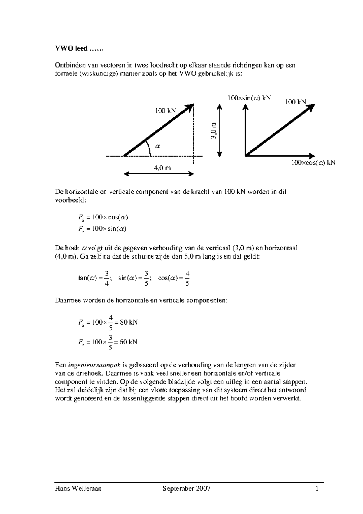 VWOleed - Extra oefenstof - VWO leed Ontbinden van vectoren in twee ...