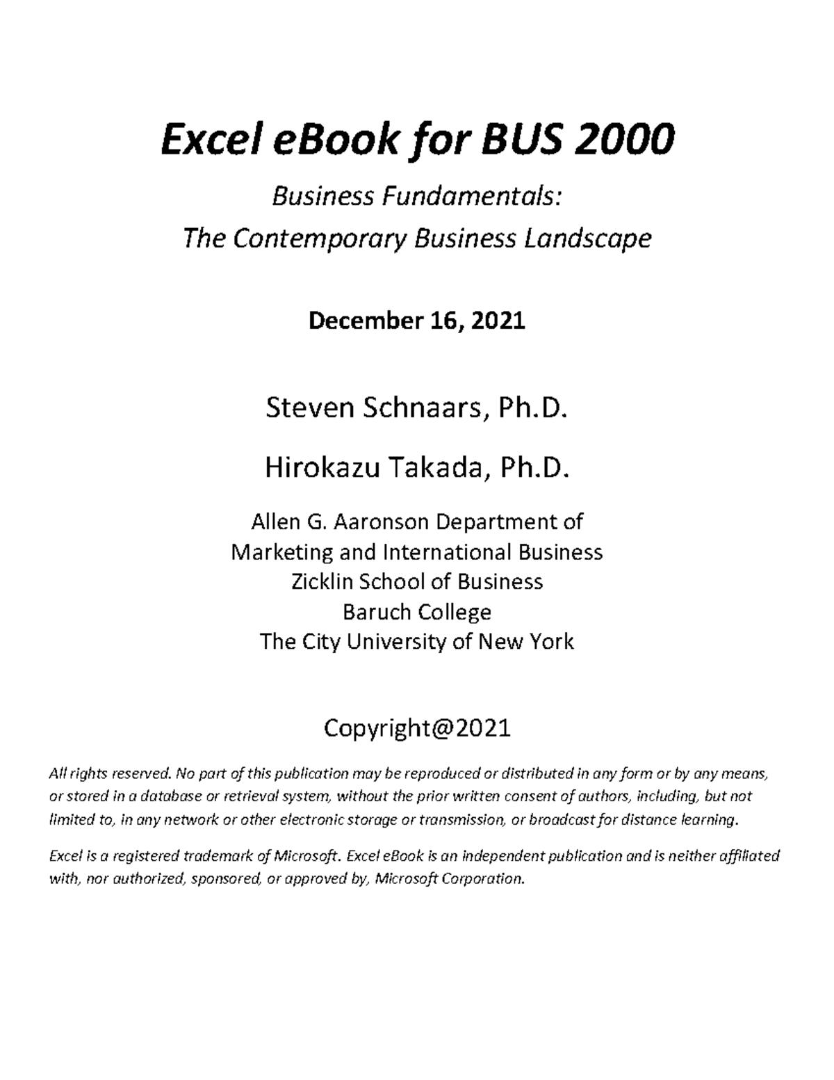 Excel e Book BUS2000 Spring 2022 - Excel eBook for BUS 2000 Business ...