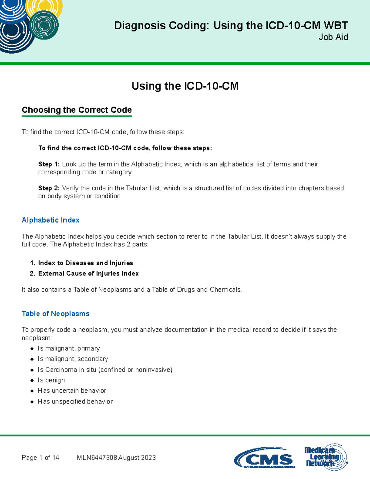 I am sharing 'MLN6447308 2023-08 ICD-10-CM Job Aid 508' with you - Job ...