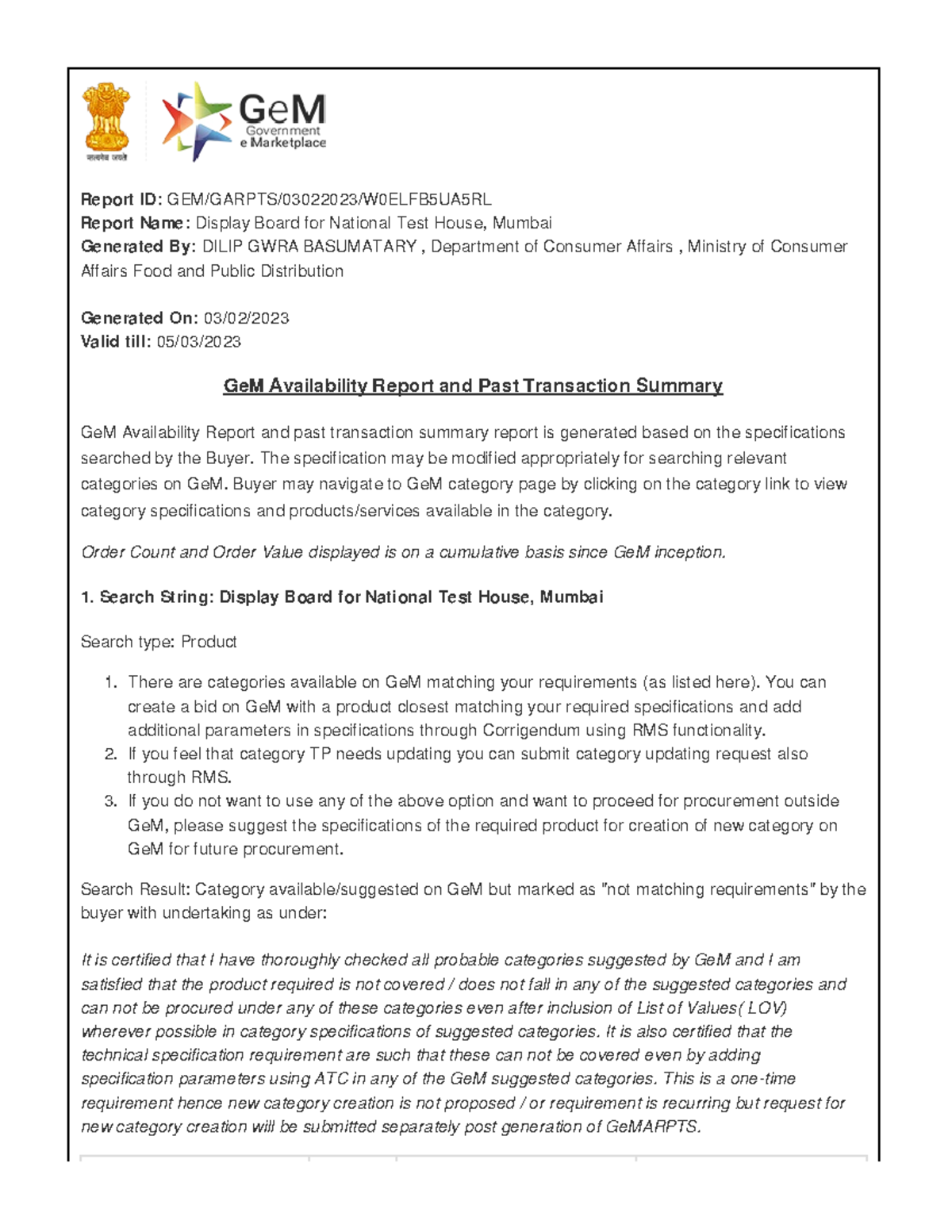 LED Display report GEM - ssghj - GeM Availability Report and Past Transaction Summary GeM - Studocu