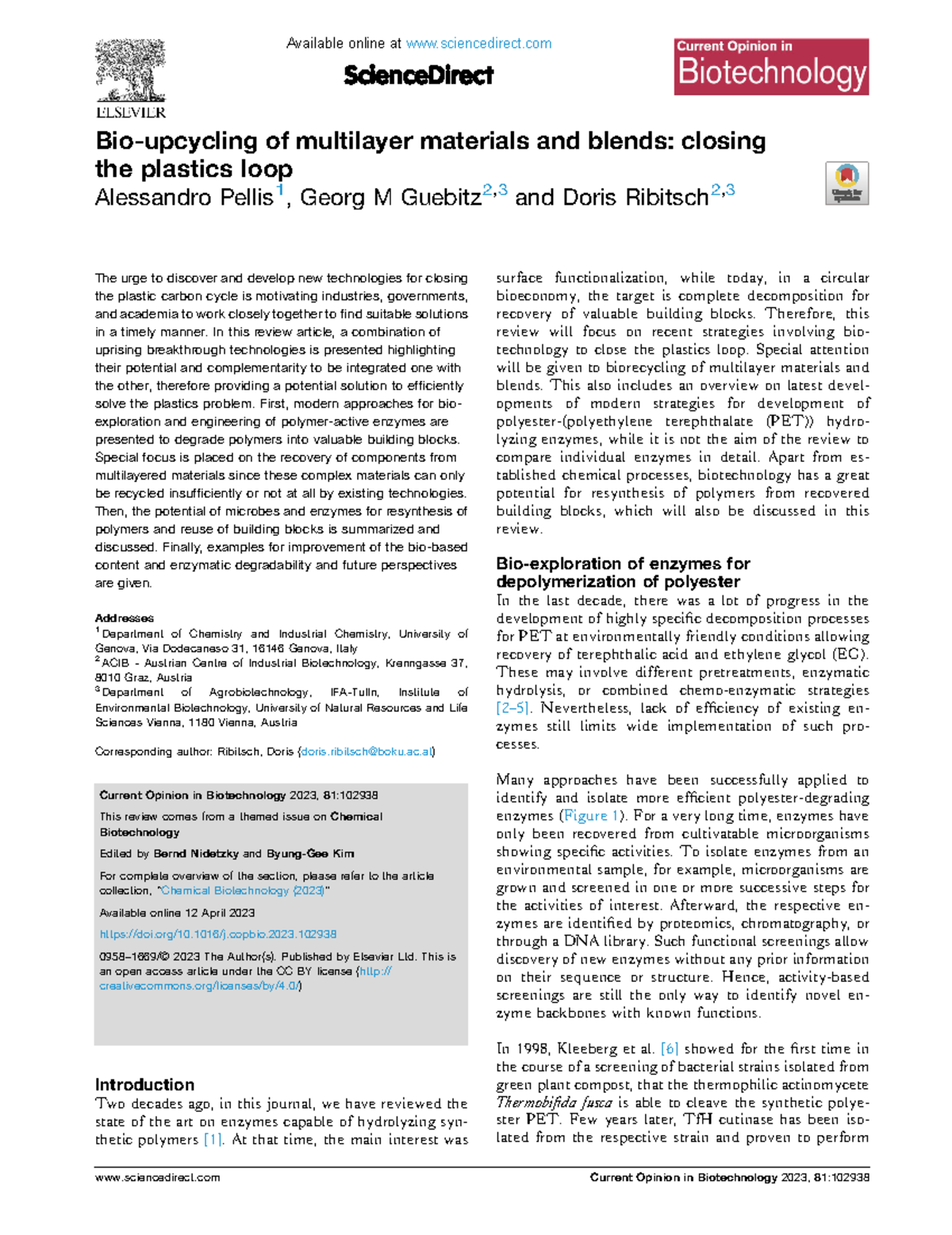 3-19-closing the plastics loop - Available online at sciencedirect Bio ...