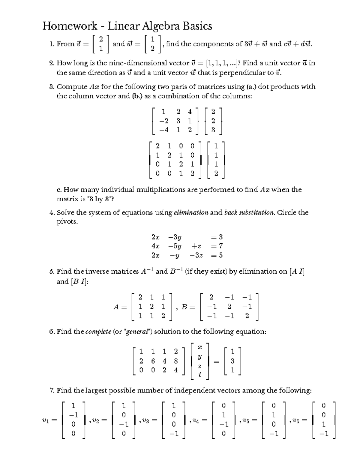 CS556 HW1 - Homework 1 - Homework - Linear Algebra Basics From and ...