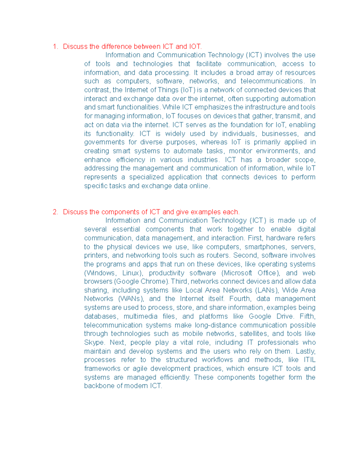 LEC AS1 - LIVING IN THE IT ERA - Discuss the difference between ICT and IOT. Information and ...