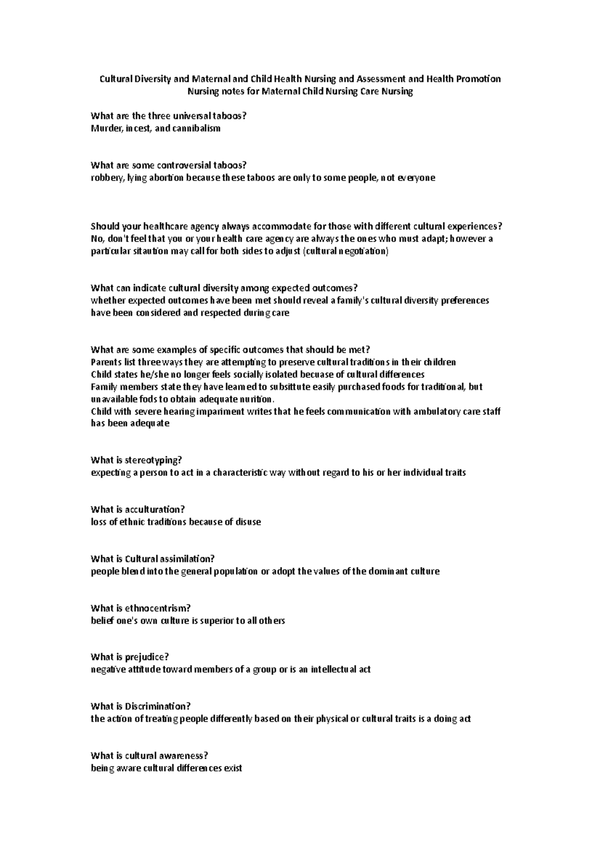 Cultural Diversity and Maternal and Child Health Nursing and Assessment ...