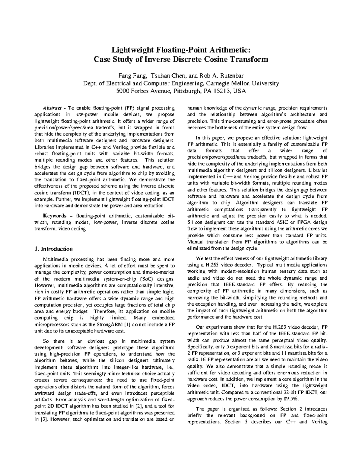 Fang F. - Case study of IDCT - Lightweight Floating-Point Arithmetic ...