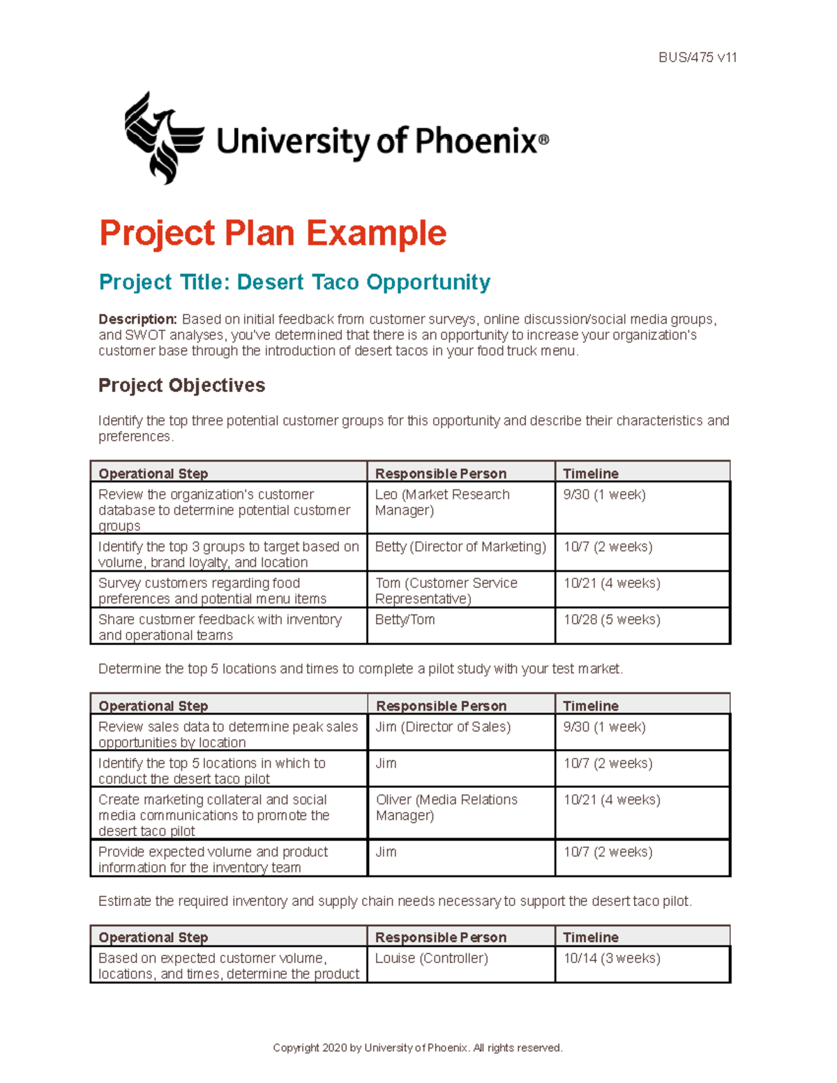 BUS475 v11 Wk4 Project Plan Example - BUS/475 v Project Plan Example ...