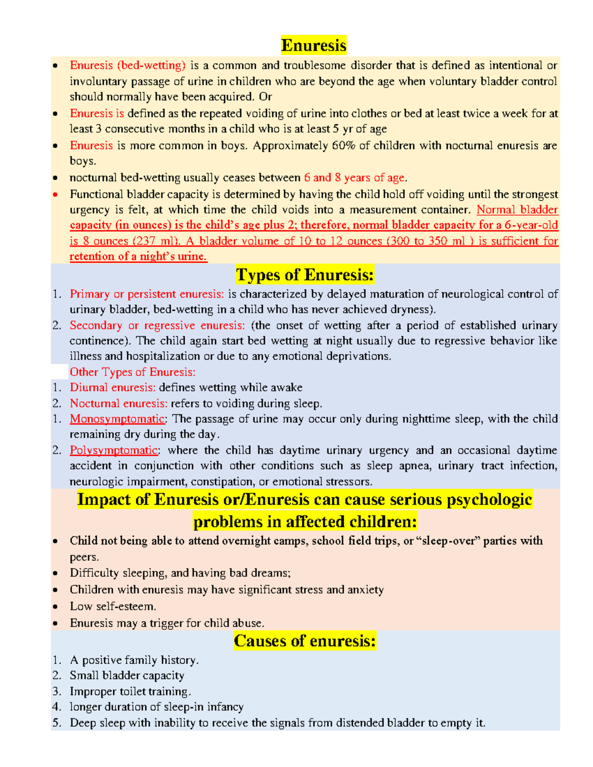Enuresis and Encopresis - Enuresis • Enuresis (bed-wetting) is a common ...