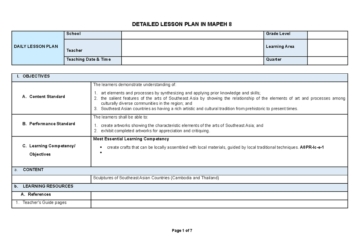DLP Mapeh 8 - hajajkakak - DETAILED LESSON PLAN IN MAPEH 8 DAILY LESSON ...