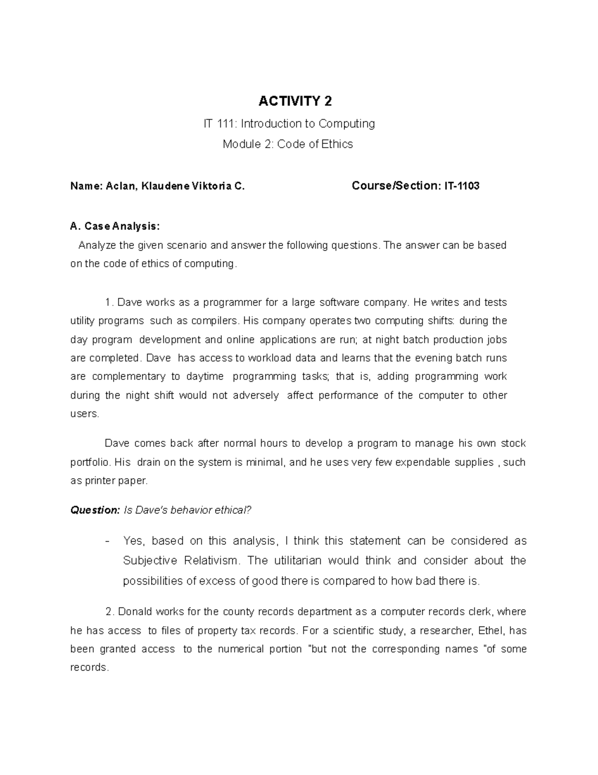 Introduction to Computing Module 2 - Activity 2 - ACTIVITY 2 IT 111 ...