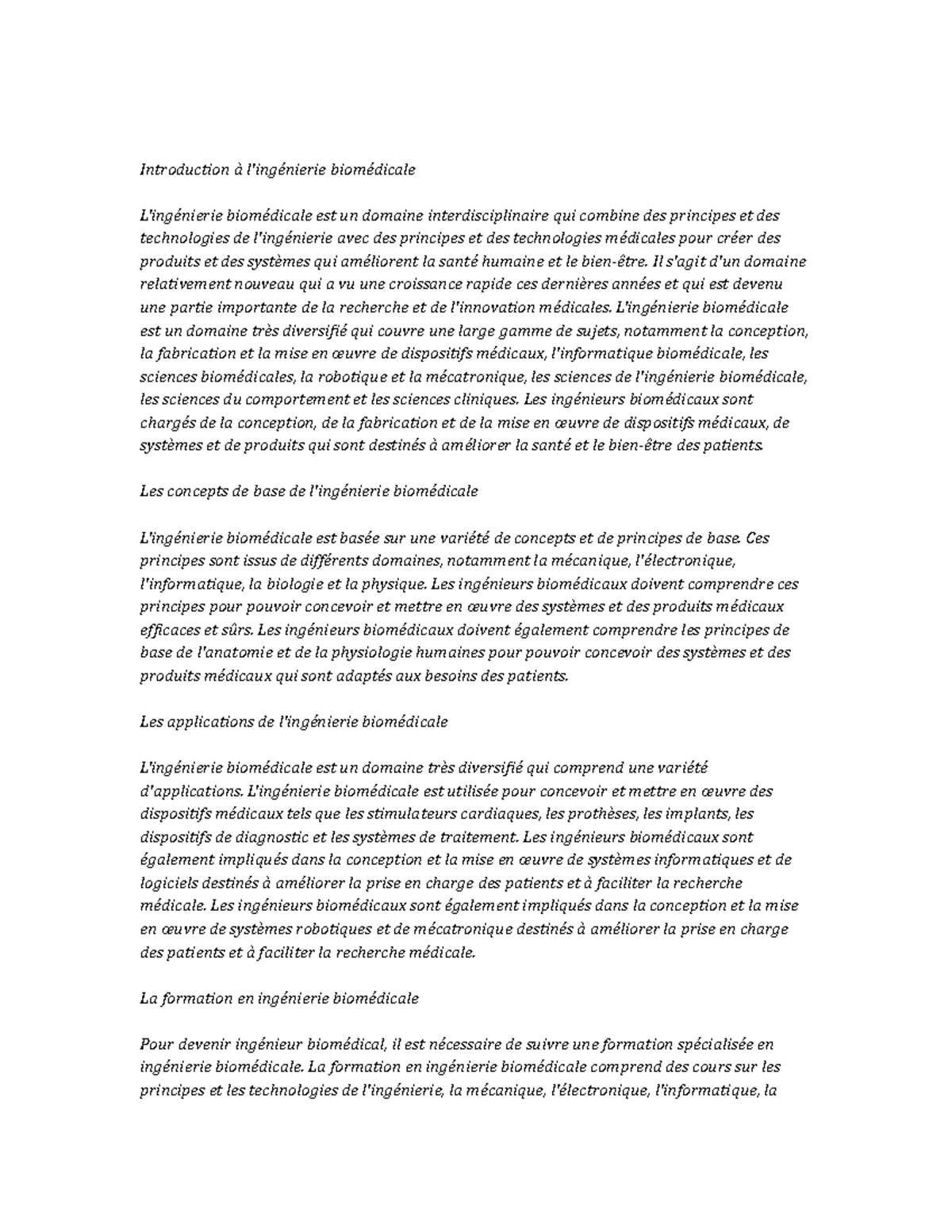 Biomedical Engineering Study Notes - Introduction à l'ingénierie ...