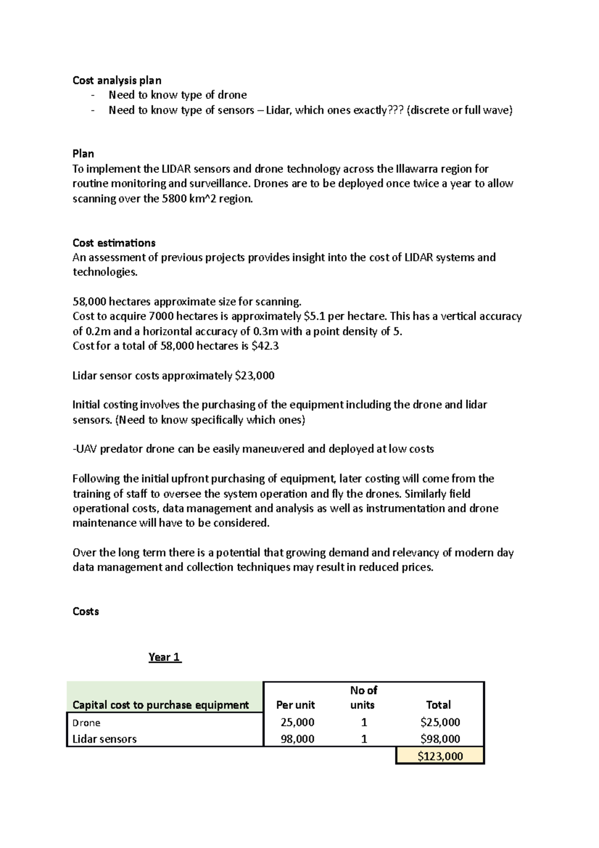 Cost analysis plan for project - ENGG2111 - USyd - Studocu