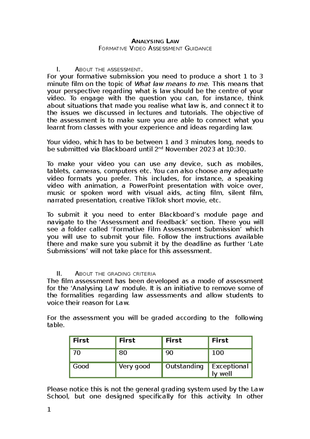 Guidance on formative video assessment - ANALYSING LAW FORMATIVE VIDEO ...