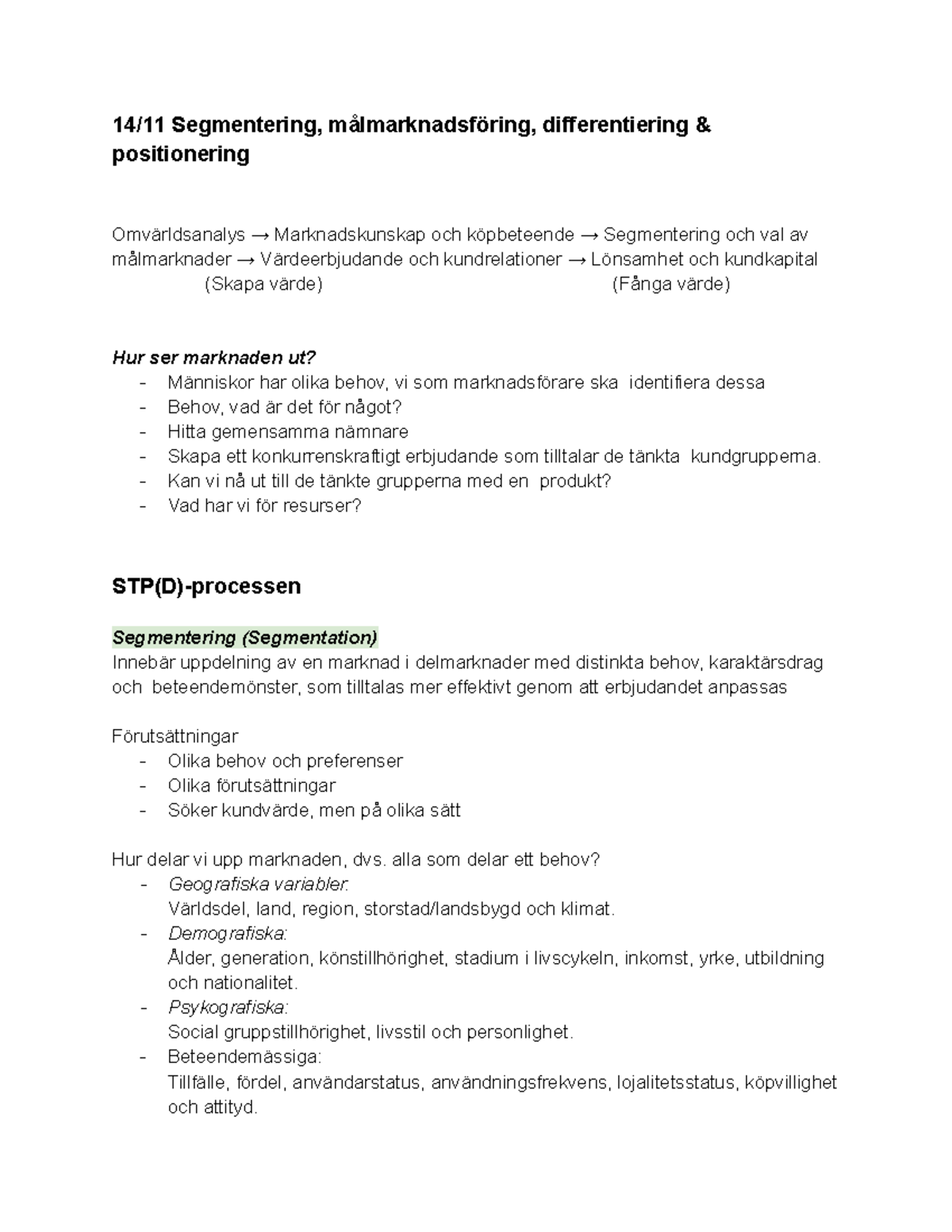 14/11 Segmentering, målmarknadsföring, differentiering & positionering ...