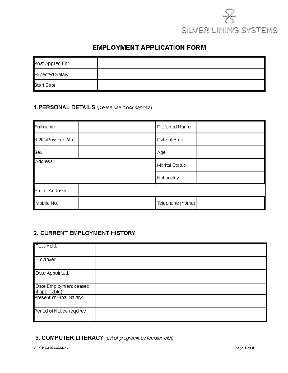 SLS Employment Application FORM (2024) - EMPLOYMENT APPLICATION FORM ...