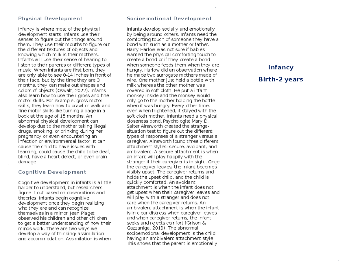 Infant Brochure - Physical Development Infancy is where most of the ...