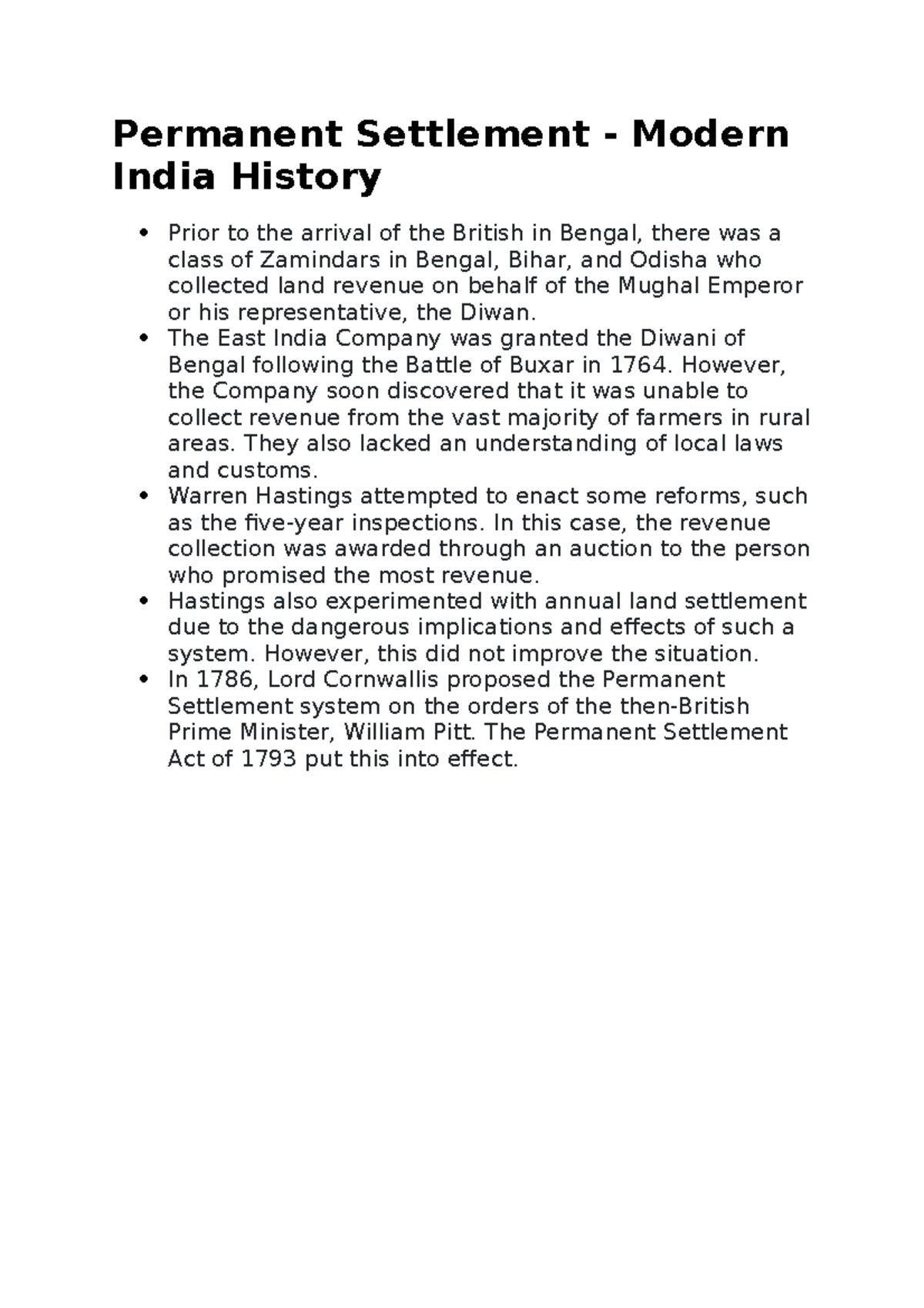 Permanent Settlement - psc - Permanent Settlement Modern India History ...