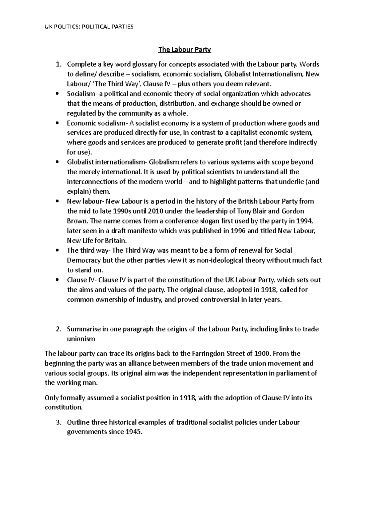 The labour party - UK political parties - UK POLITICS: POLITICAL ...